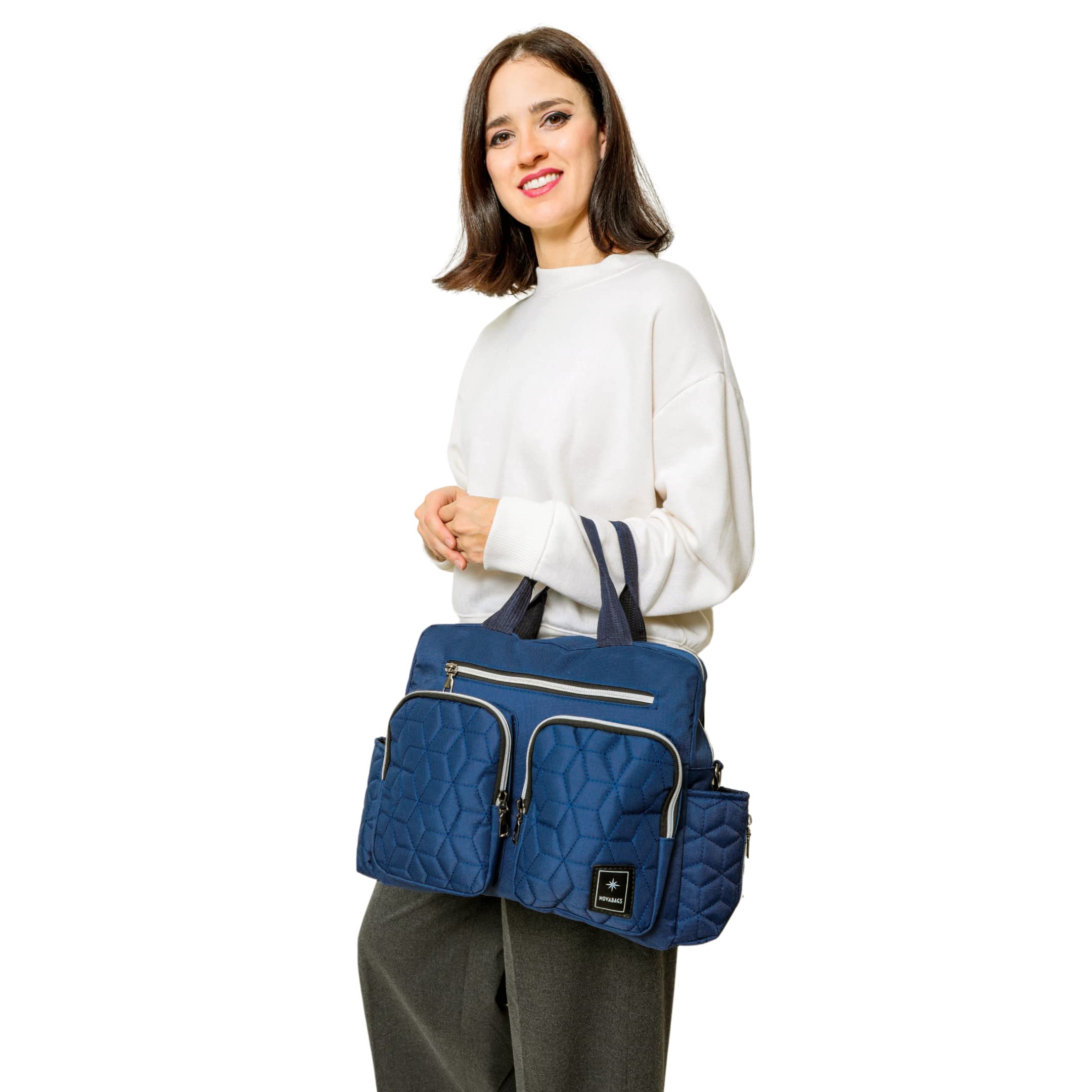 Novaa Bags Multifunction Travel Diaper Tote Bag with insulated Bottle Compartment with Shoulder Strap. (Navy Blue)