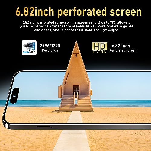ExAchat A14 5G Unlocked Cell Phones, 6GB + 256GB, 8-Core, 6.82" HD Display Smartphone, Android 13.0, 6000 mAh,64MP + 24MP, Android Phones That Support Face/Fingerprint Recognition-Black