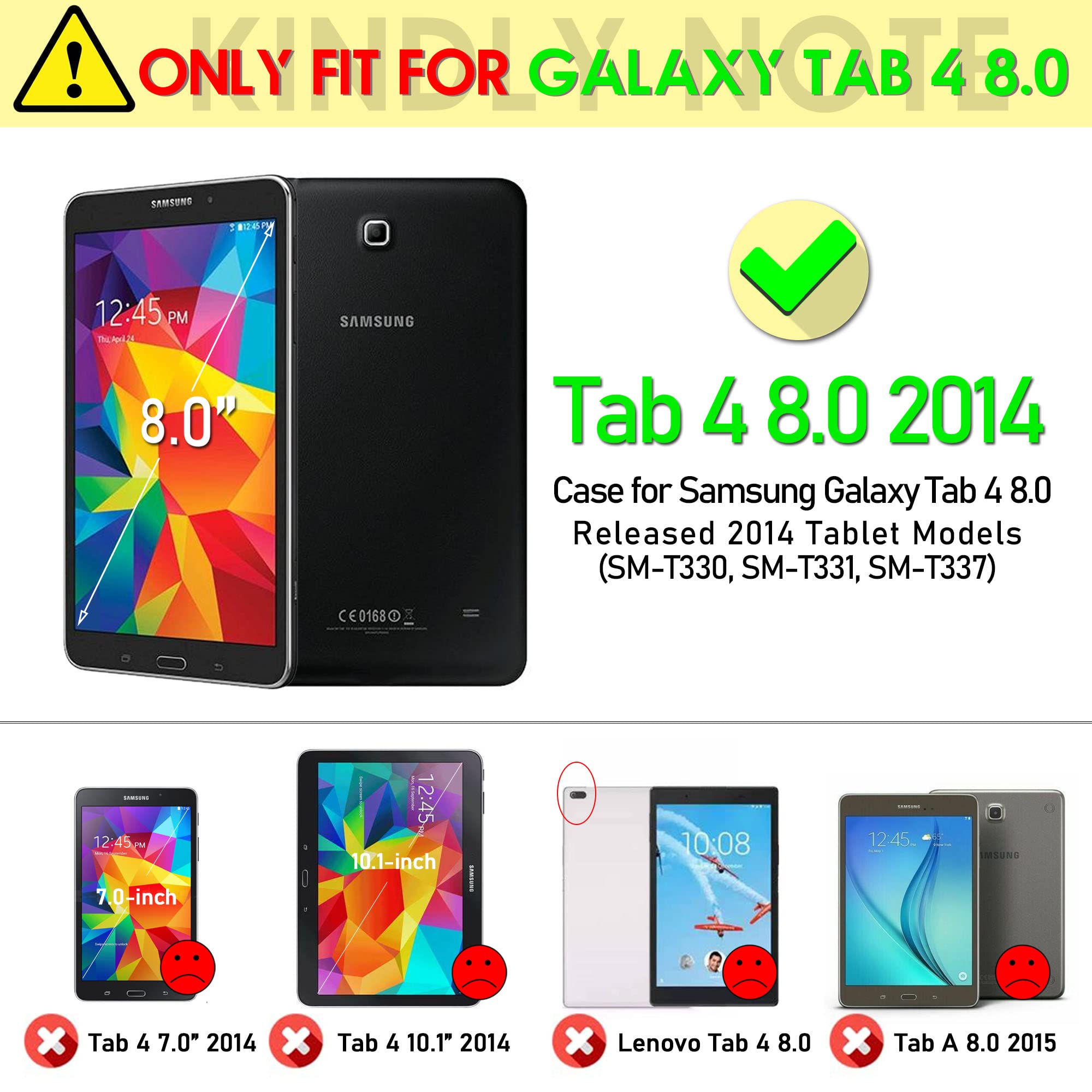 Kids Case for Samsung Galaxy Tab 4 8.0 SM-T330/SM-T331/SM-T335/SM-T337 Released 2014 Tablet Shockproof & Kids Proof Foam Cover Heavy-Duty Protective Durable Case Lightweight with Handles, Red