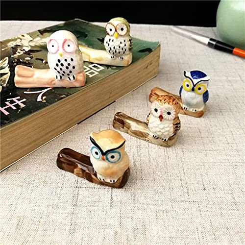 JARPSIRY 5 Pcs Cute Ceramic Owl Chopsticks Rest, Knife Spoon Fork Stand Culery Holder Paint Brush Rack Home Kitchen Restarant Tool