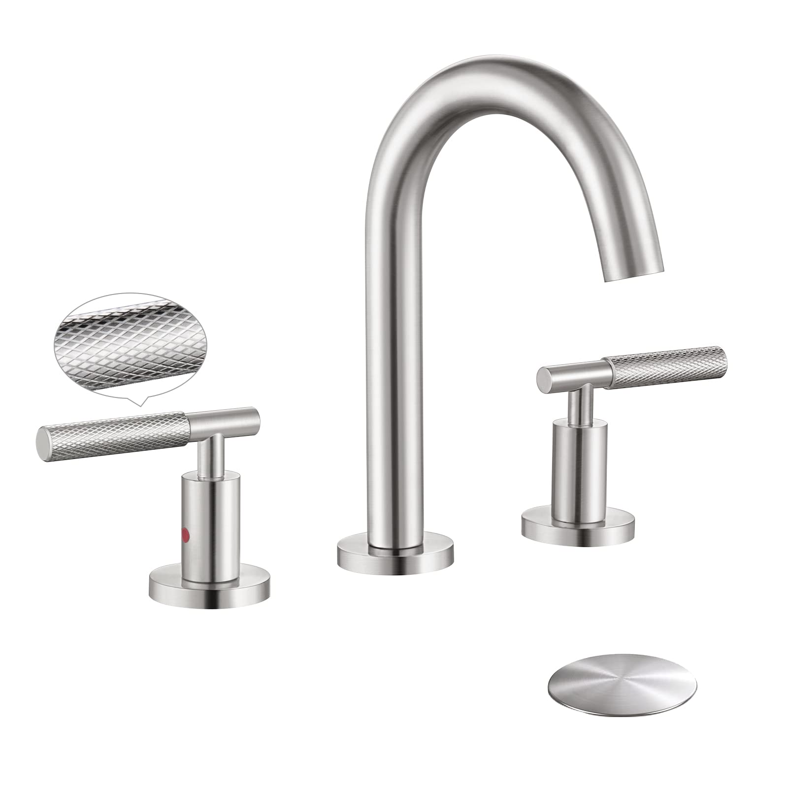 KPAIDA Bathroom Faucets, 3 Hole Bathroom Sink Faucet 8 inch Brushed Nickel Widespread Bathroom Faucet, 2 Handle Faucet for Bathroom Sink Vanity with Pop Up Drain