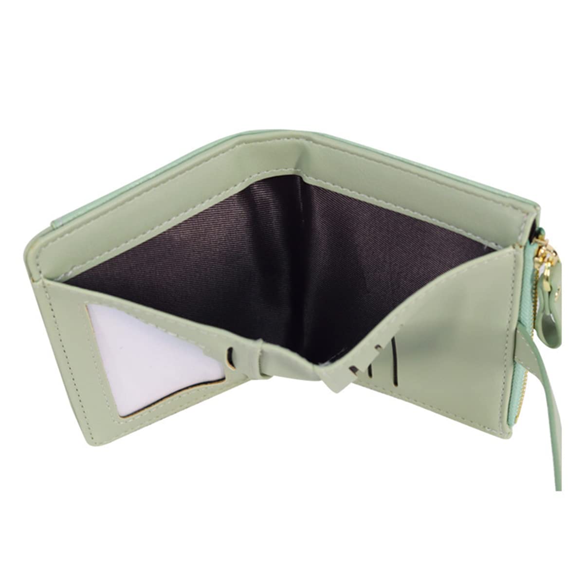 LUNJIAXU Women's Leather Buckle Compact Bifold Zipper Pocket Wallet Rfid Blocking Card Case Purse with id Window Matcha green
