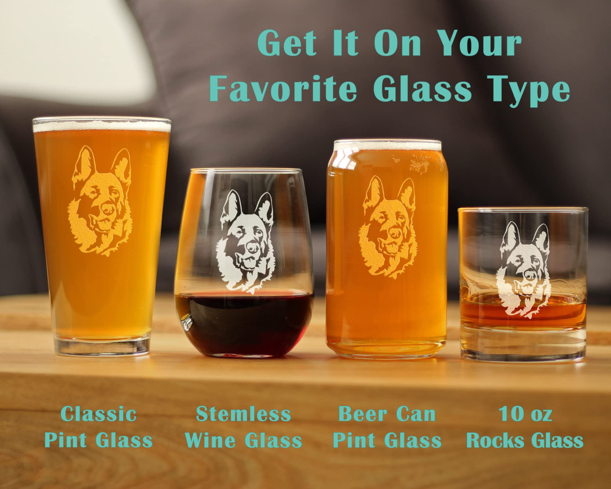 German Shepherd Happy Face Stemless Wine Glass - Cute Gifts for Dog Lovers with German Shepherds - Large Glasses