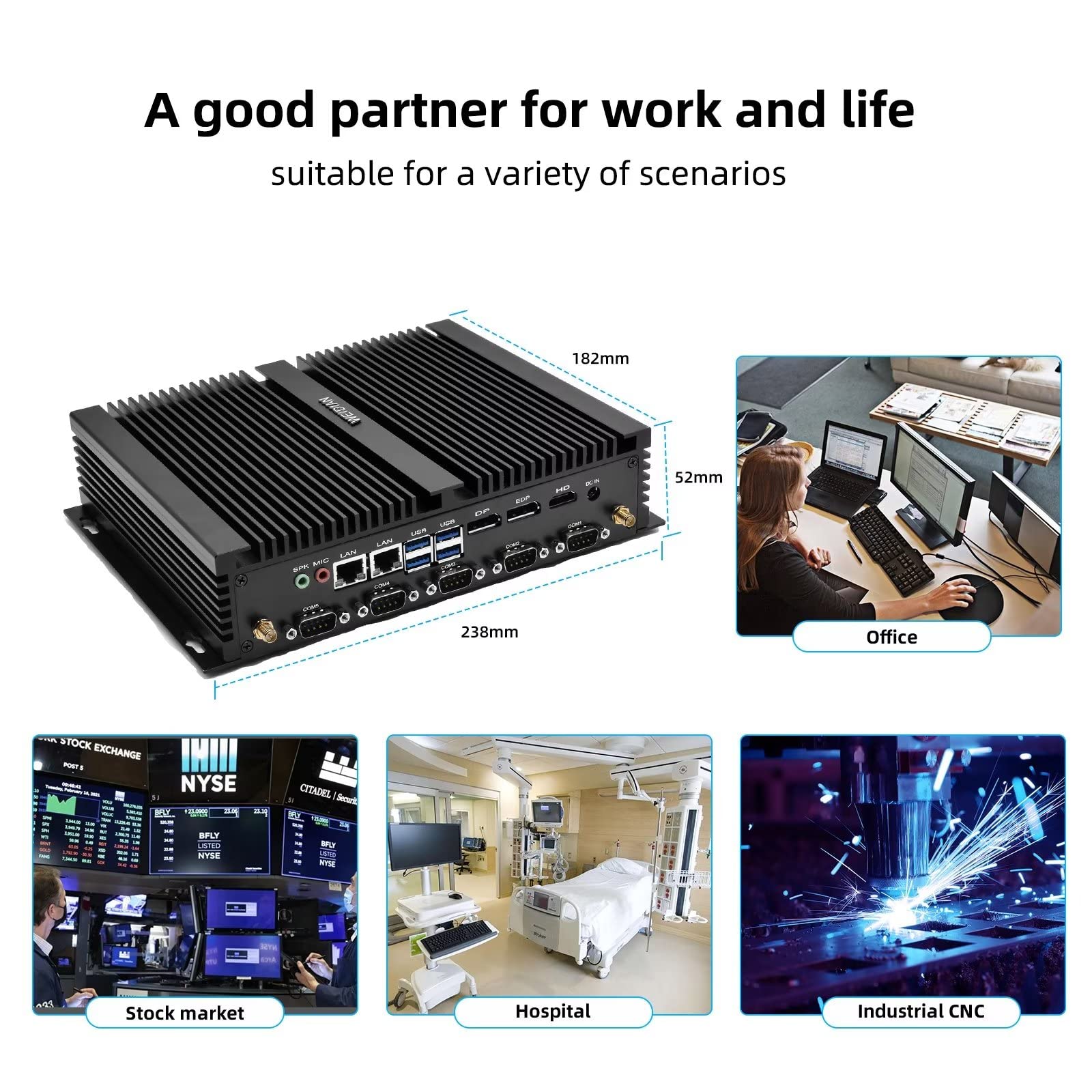 Mini Desktop Computer, Core i7-8550U, 32GB DDR4 RAM 1TB SSD, 4K@60Hz Triple Display HDMI, DP, EDP, Dual Gigabit Ethernet, 4USB2.0, 4USB3.0, 6RS232 COM, LPT port, Dual Band WiFi, Bluetooth4.2, Win11
