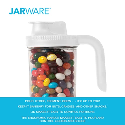 Jarware 82690 White Spout Mason Jar Lid with Handle, Wide Mouth, Set of 2