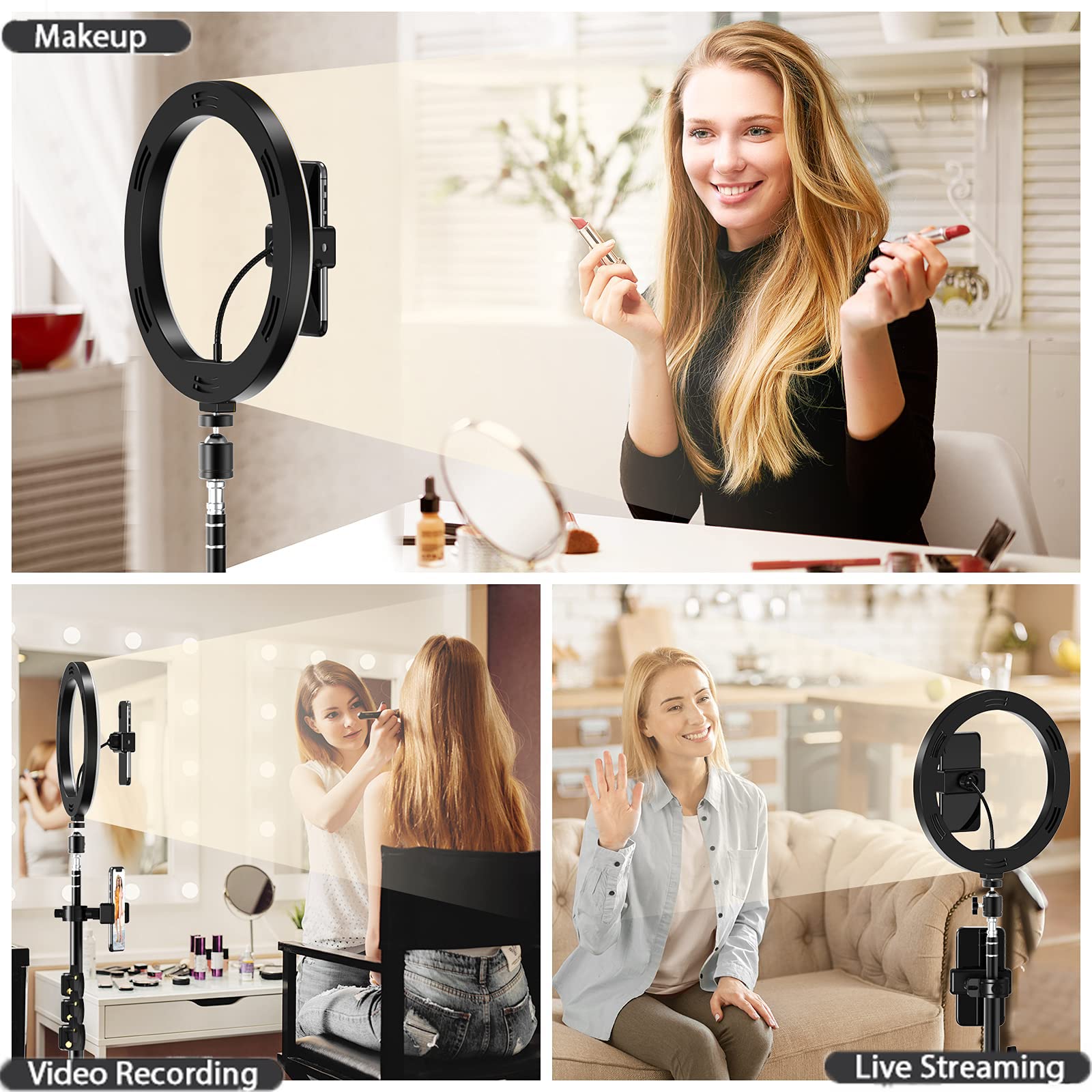 HEAMASSA Ring Light Phone Holder, Phone Holder for Ring Light with Stand and Camera. with 1/4 and Hot Shoe Adapter, Flexible Phone Tripod Mount Adapter (Black)