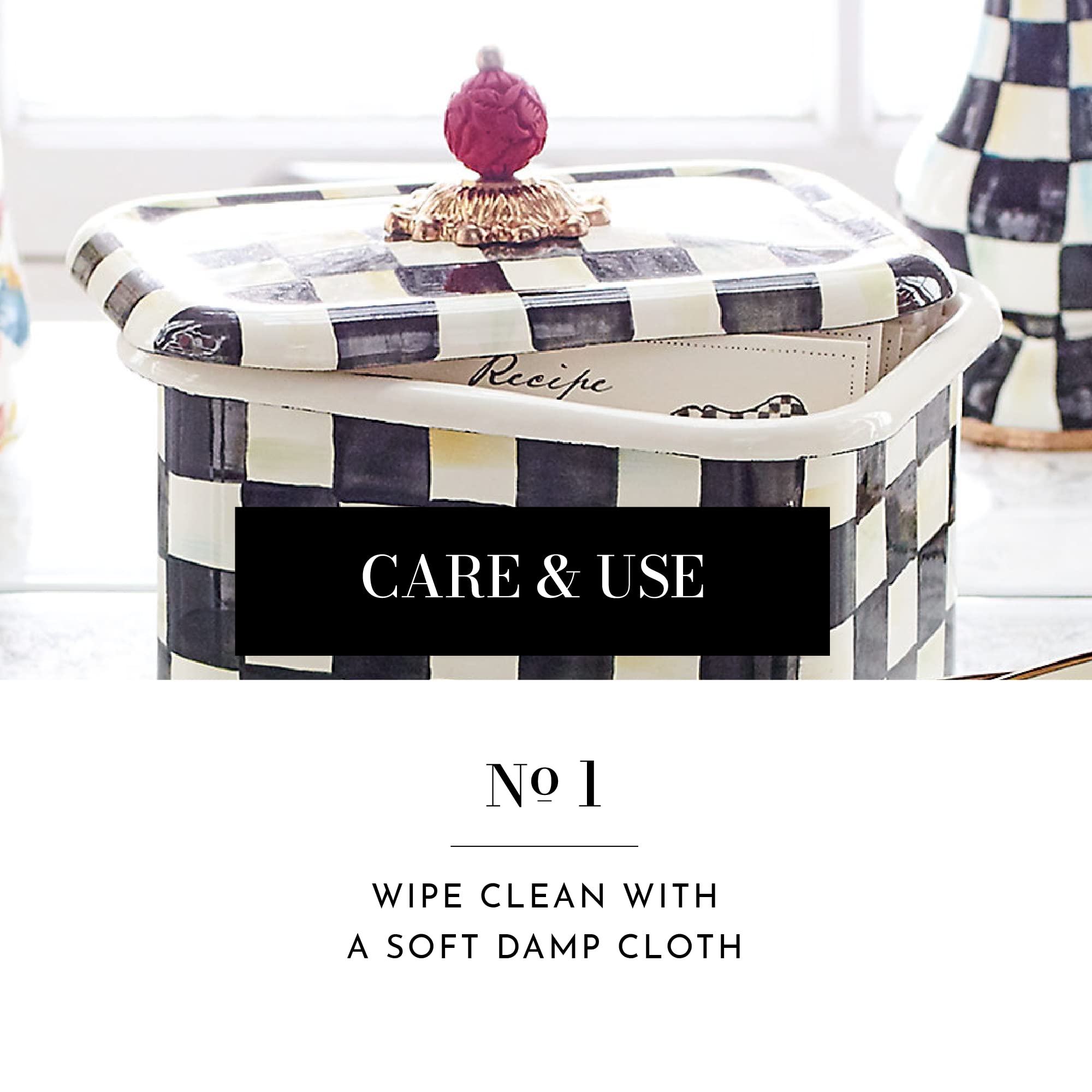 MACKENZIE-CHILDS Royal Check Enamel Recipe Box, Cute Recipe-Card Box
