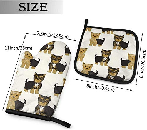 Honge Cute Yorkie Dog Pet Kitchen Waterproof Heat Resistant Oven Mitts and Potholders for BBQ Cooking Grilling