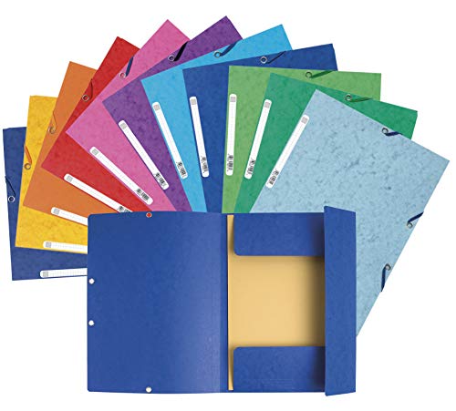 Exacompta 55510AMZE Elasticated Folders with 3 Flaps Glossy Card 10 + 1 Free 24 x 32 cm 400 g 10 Assorted Colours Pack of 11