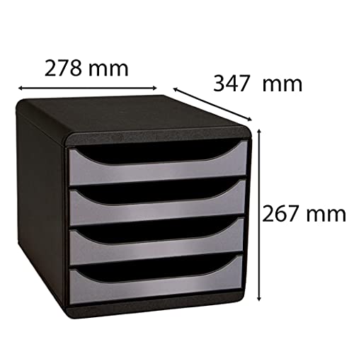 Exacompta Big-Box Metallic, 347x278x267mm, 4 Drawers - Black/Metallic Silver