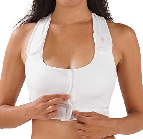 HEART & CORE Women's Larissa Racerback Post-Surgical Bra, White, Medium (Band 32"-34")