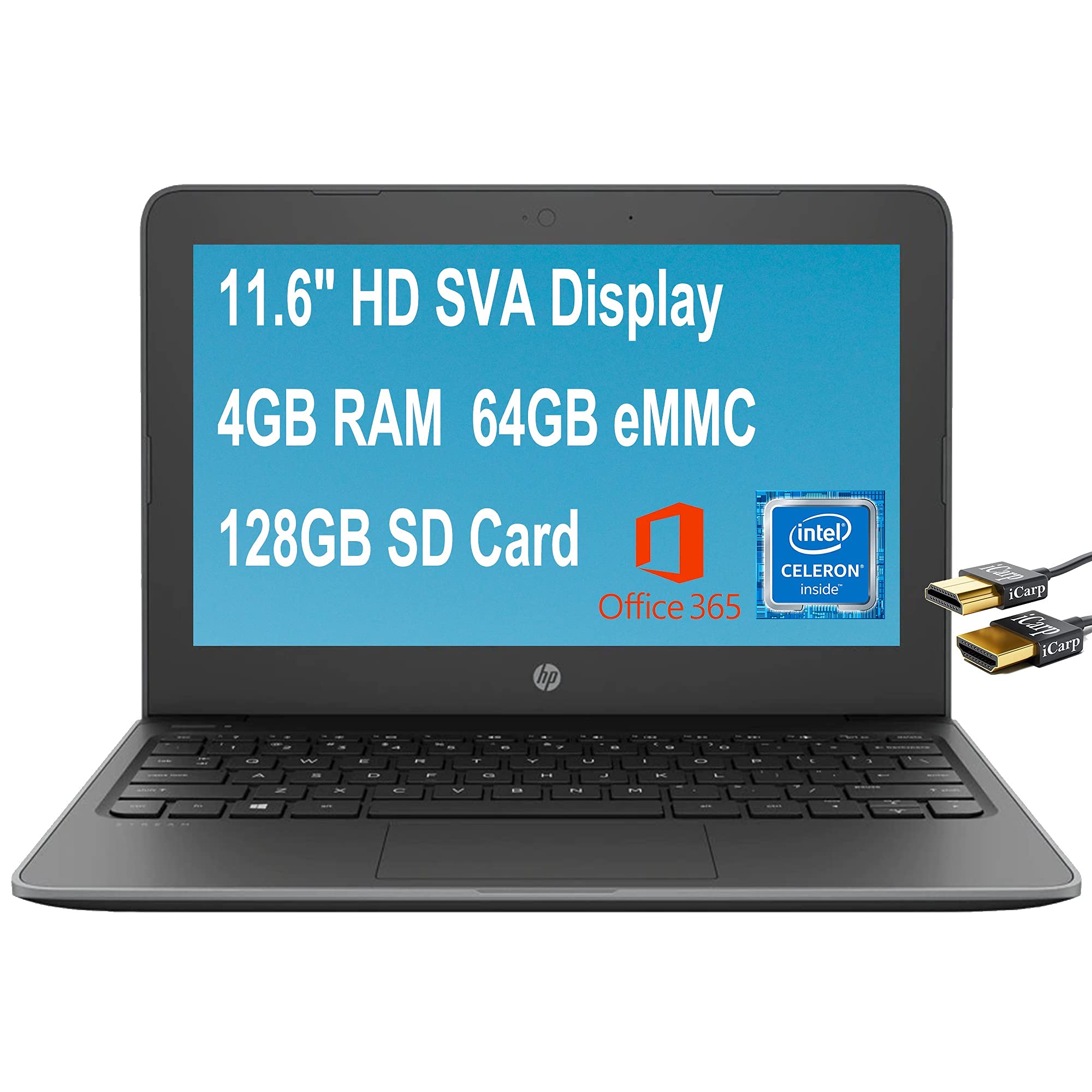 Flagship 2021 HP Stream 11 Pro G5 Laptop 11.6" HD SVA Anti-Glare Display Intel Celeron N4020 Processor 4GB RAM 64GB eMMC + 128GB SD Card WiFi5 1 Year Office365 Win10 Pro Black + HDMI Cable (Renewed)