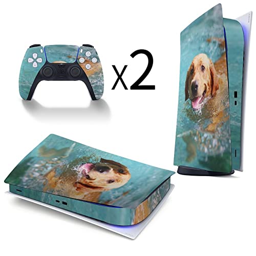 Labrador Retriever Swimming Full Protective Skin Cover Design Wrap Decal Sticker Compatible with PS5 Digital Edition Console and Controller