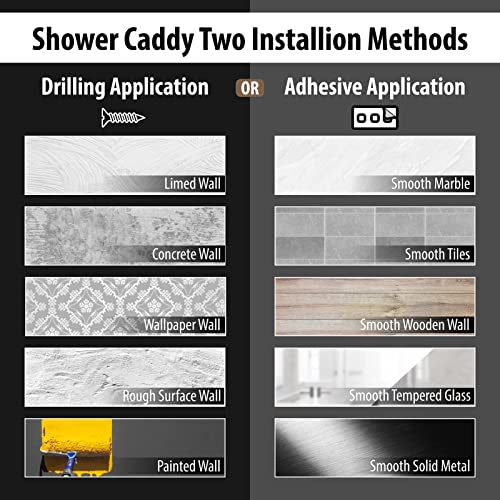 Temste Shower Caddy, Rustproof Shower Organizer with Phone Holder, Stainless Steel Shower Shelf for Inside Shower with Adhesive Hooks, Bathroom Organizer Shower Storage - 2 Pack