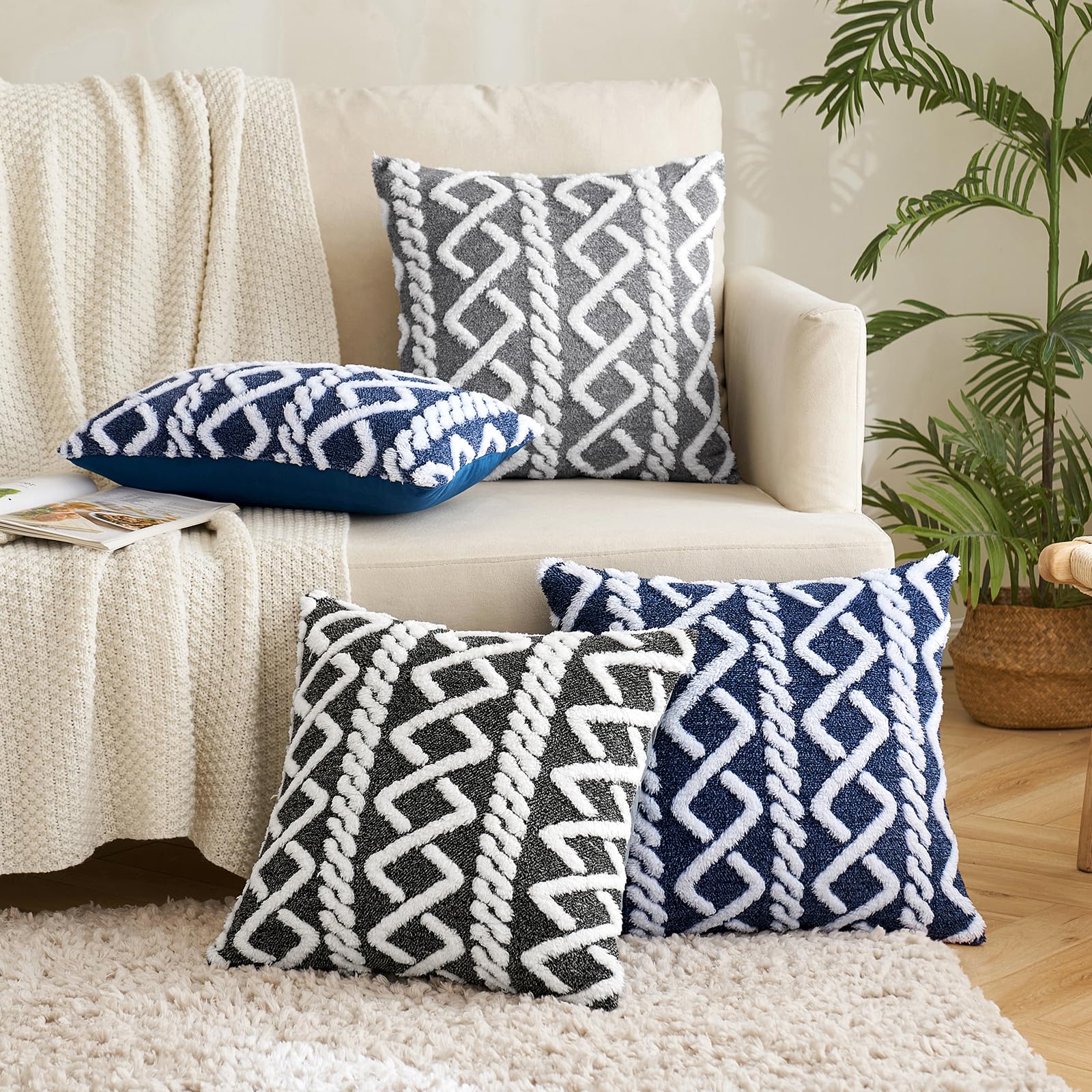 EMEMA Decorative Faux Wool Throw Pillow Covers Soft Plush Fuzzy Short Fleece Rectangle Cushion Covers Solid Pillowcases for Couch Bed Sofa Living Room Pack of 2, 12x20 Inch Cream Beige