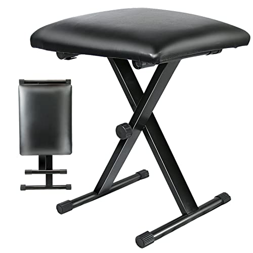 IMGZAR Adjustable Piano Stool Keyboard Chair Piano Bench Foldable Height-Adjustable Comfortable Padded Non-Skid Design X-Style Black