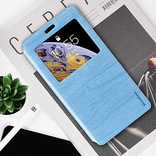 Shantime for Oppo A58X 5G Case, Wood Grain Leather Case with Card Holder and Window, Magnetic Flip Cover for Oppo A78 5G (6.56β) Sky Blue