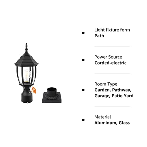 Hardwired 120V Dusk to Dawn Outdoor Post Light, Waterproof Aluminum Pole Light Fixture with Pier Mount Base, Exterior Lamp Post Lantern Head with Clear Glass for Garden Yard Patio Pathway (6 Inch)