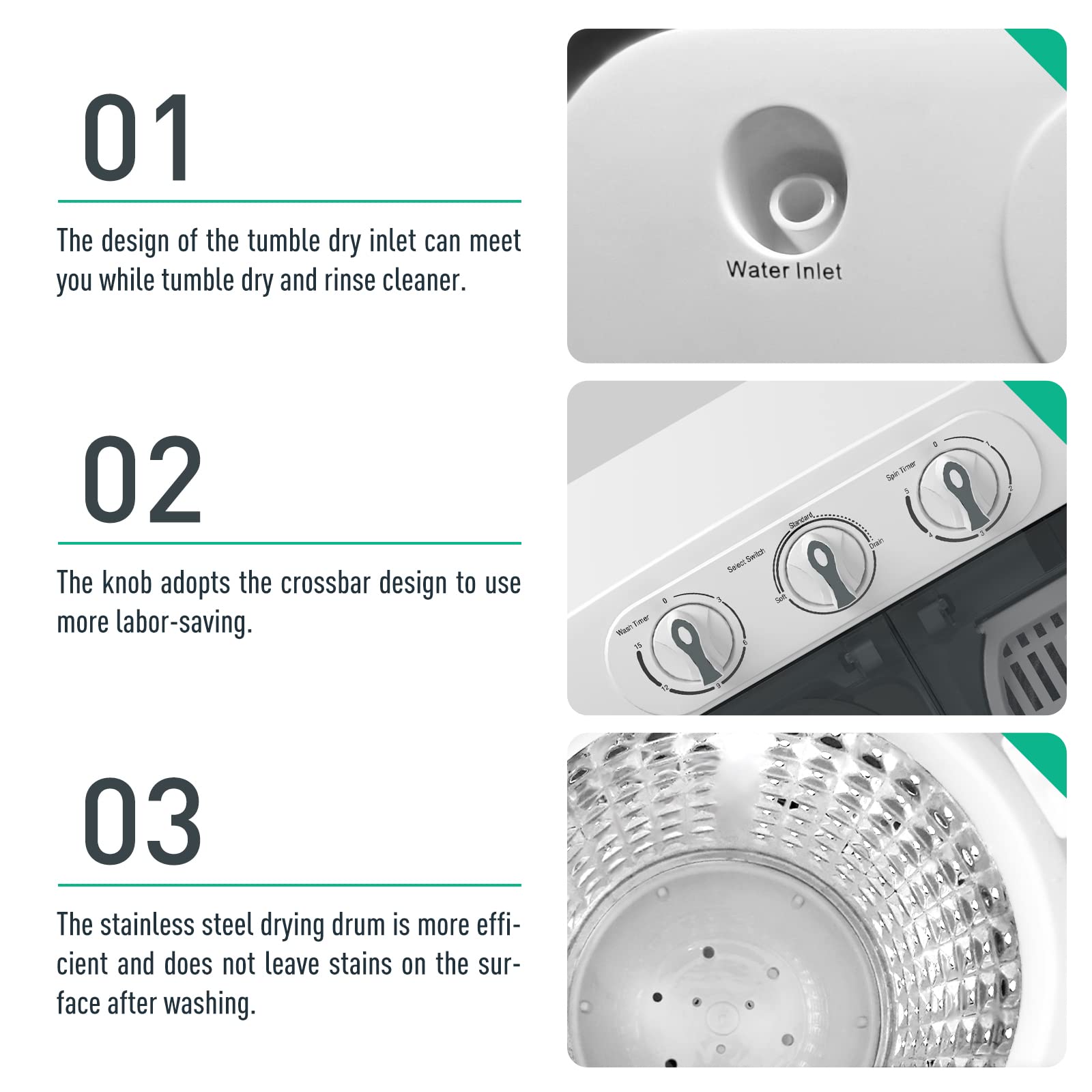 HIGOSPRO Portable Mini Washing Machine, 17 Lbs Capacity Washer and Spinner Combo, 2 in 1 Compact Twin Tub Laundry, Washer& Spinnerwith Built-in Gravity Drain Pump, Ideal for Apartmen, Dorms