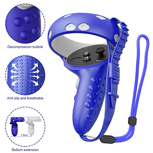 HUIUKE Touch Controller Grip Cover for Quest 2 with VR Shell Cover, Silicone VR Face Cover Pad and Lens Cover, 4 in 1 Silicone Cover Set for Quest 2 Accessories (Blue)