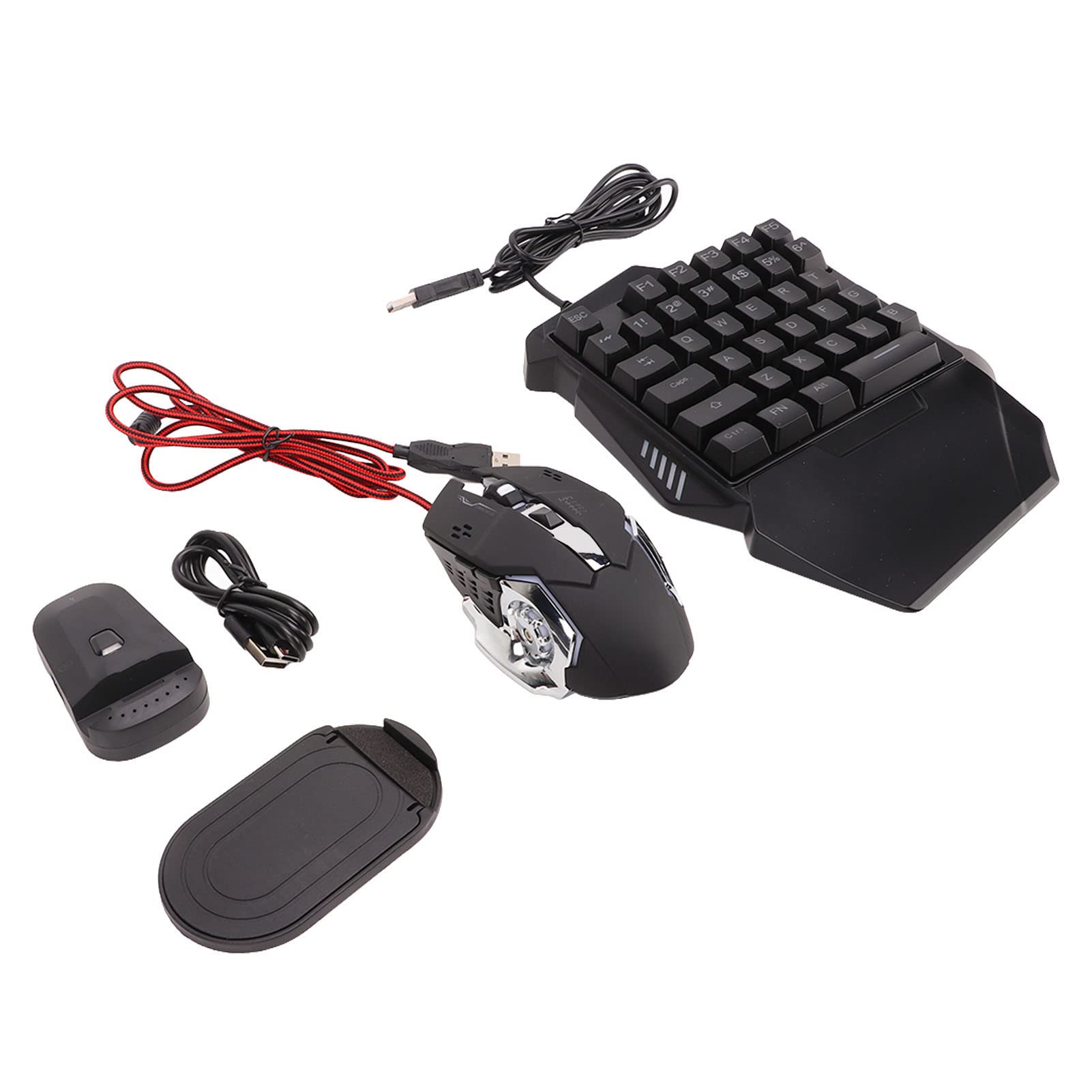 One Handed Gaming Keyboard Mouse Combo, 35 Keys Wired RGB Backlit Keyboard, 6 Keys Gaming Mouse, Dual USB Keyboard Mouse Set with Converter and Bracket