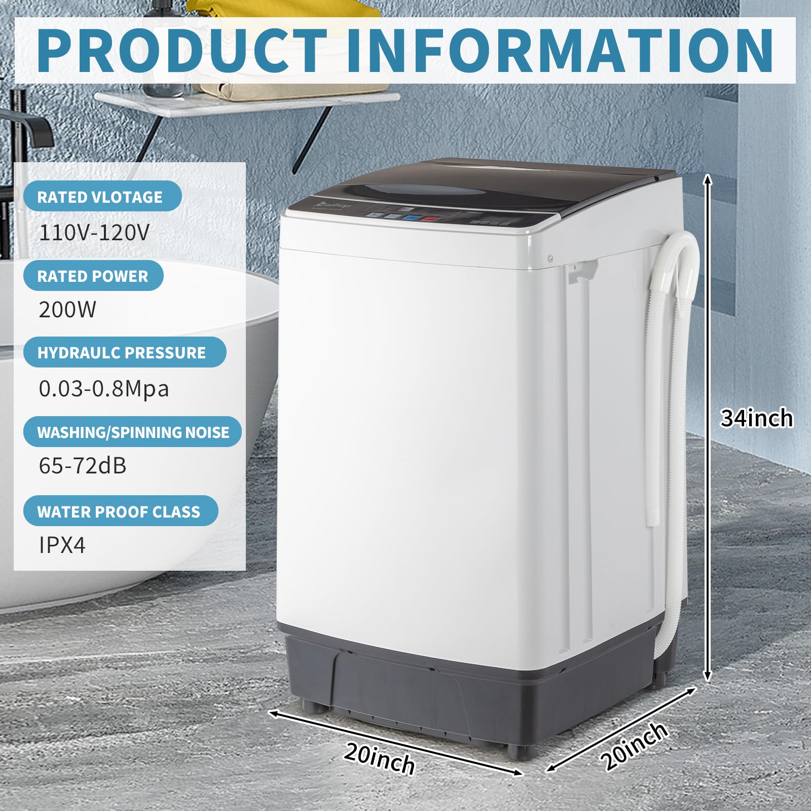 ROVSUN 17.6lbs Full Automatic Washing Machine, 2 in 1 Portable Laundry Washer with Drain Pump, Compact Washer and Dryer Combo, Top Load Washer for House Apartment Dorm
