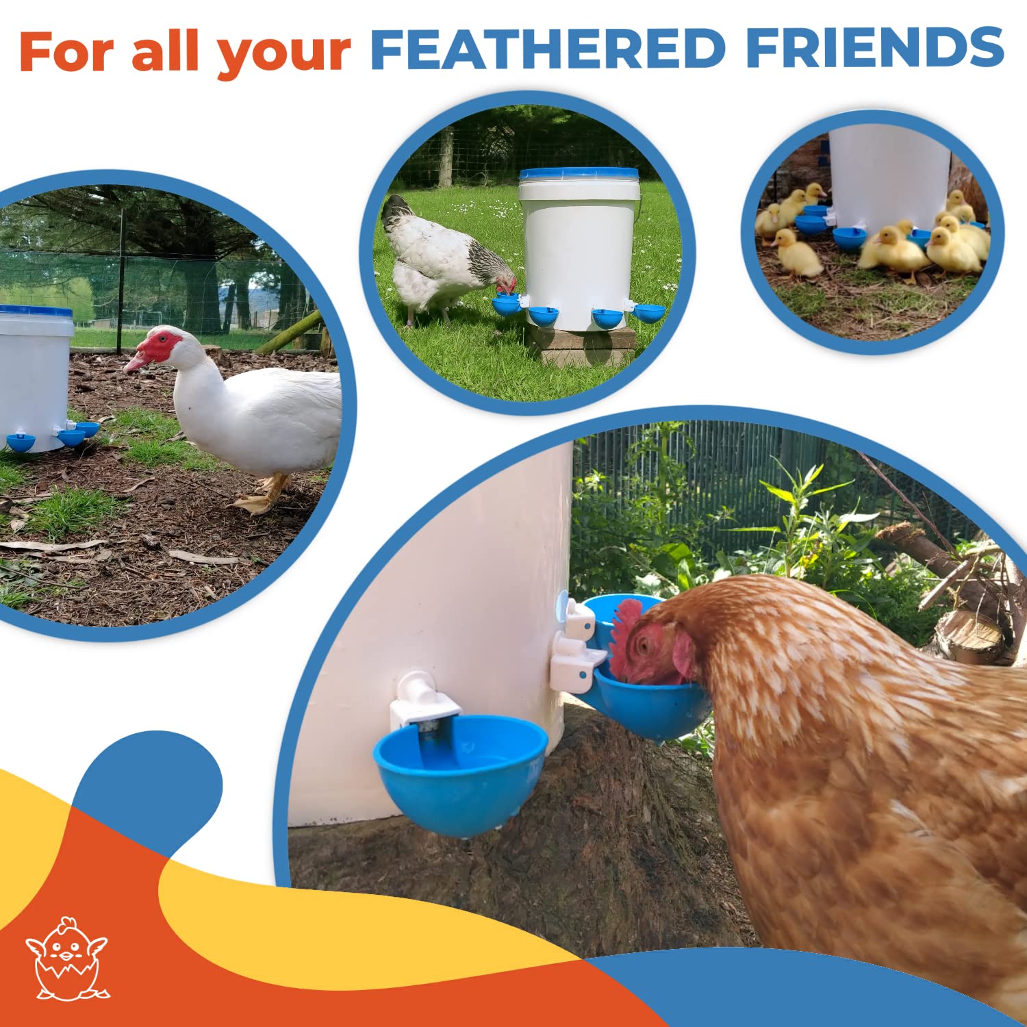 Lil Clucker - Blue Large Automatic Chicken Waterer Cups Suitable for Ducks, Geese, Turkeys, and Bunny Rabbit - Water Feeder Kit - Poultry Waterer - Pack of 5
