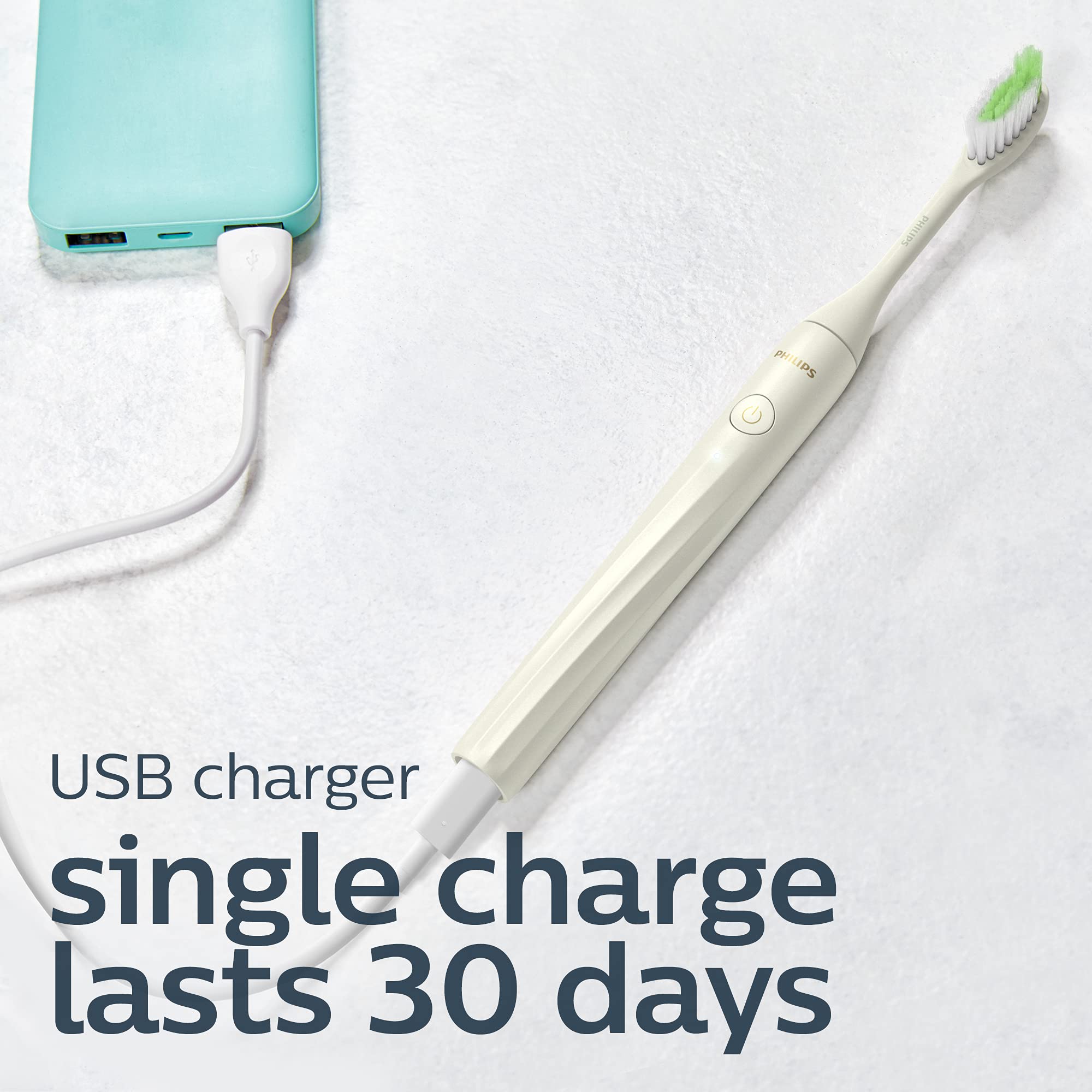 Philips One by Sonicare Rechargeable Toothbrush, Snow, HY1200/07 with Philips One by Sonicare, 2 Brush Heads, Snow, BH1022/07