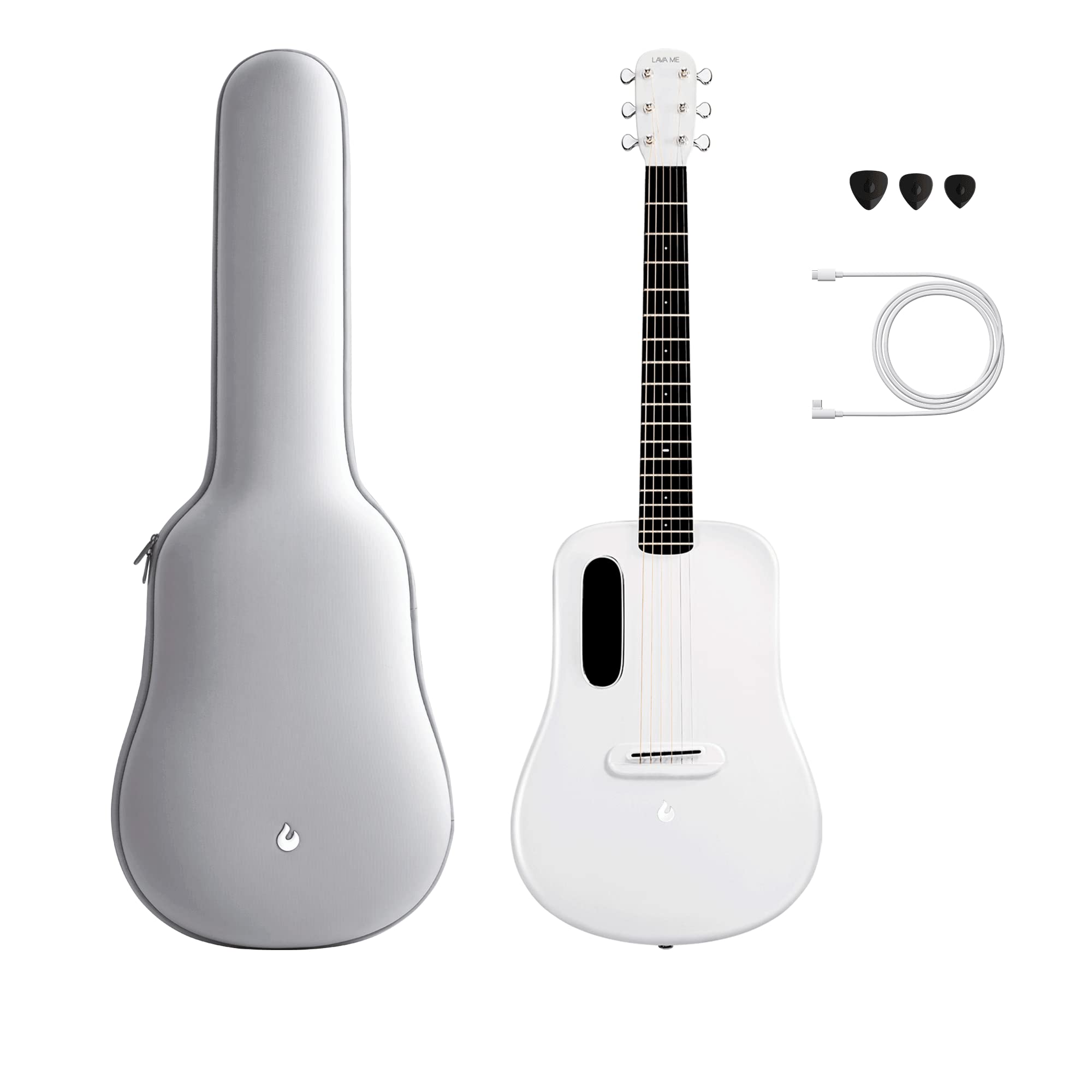 LAVA ME 3 Smartguitar, Carbon Fiber Acoustic Guitar with Tuner, Recording and Beat Functions, Multiple Performance Effects, Suitable for Beginners, Adults, Right Travel Guitar(White 36 inch Space Bag)