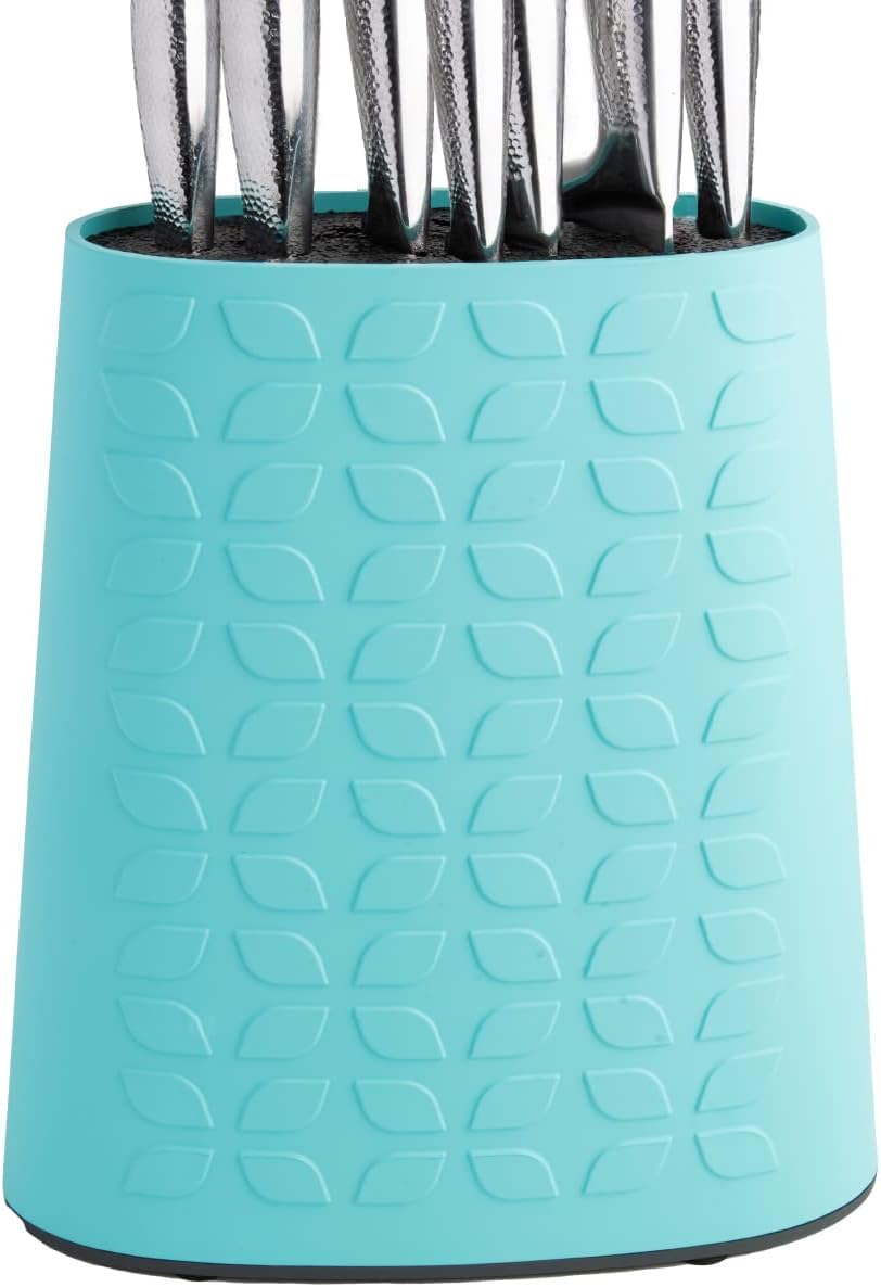 Knife Block for Kitchen Storage w/Removable Bristles - Convenient & Secure Knife Stand for Holding Small & Large Knives- Blue