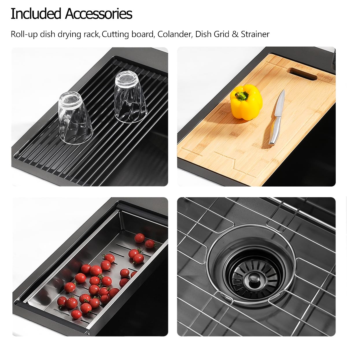Luckyhorse 28 inch Black Drop in Kitchen Sink Farmhouse Sink with Workstation,16 Gauge Deep Black Stainless Steel Sinks for Kitchens.LH005S