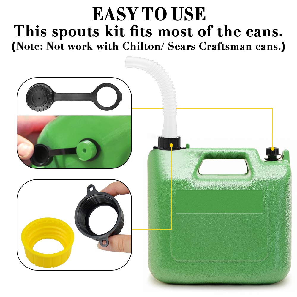 Gas Can Spout Replacement Kit, Flexible Pour Nozzle with Gasket, Gas Can Nozzle Replacement Universal with Seal Gasket/Vent Caps/Plugs/Extensions Fit Old & Most 1/2/5/10 Gallon Oil Cans (nylon)
