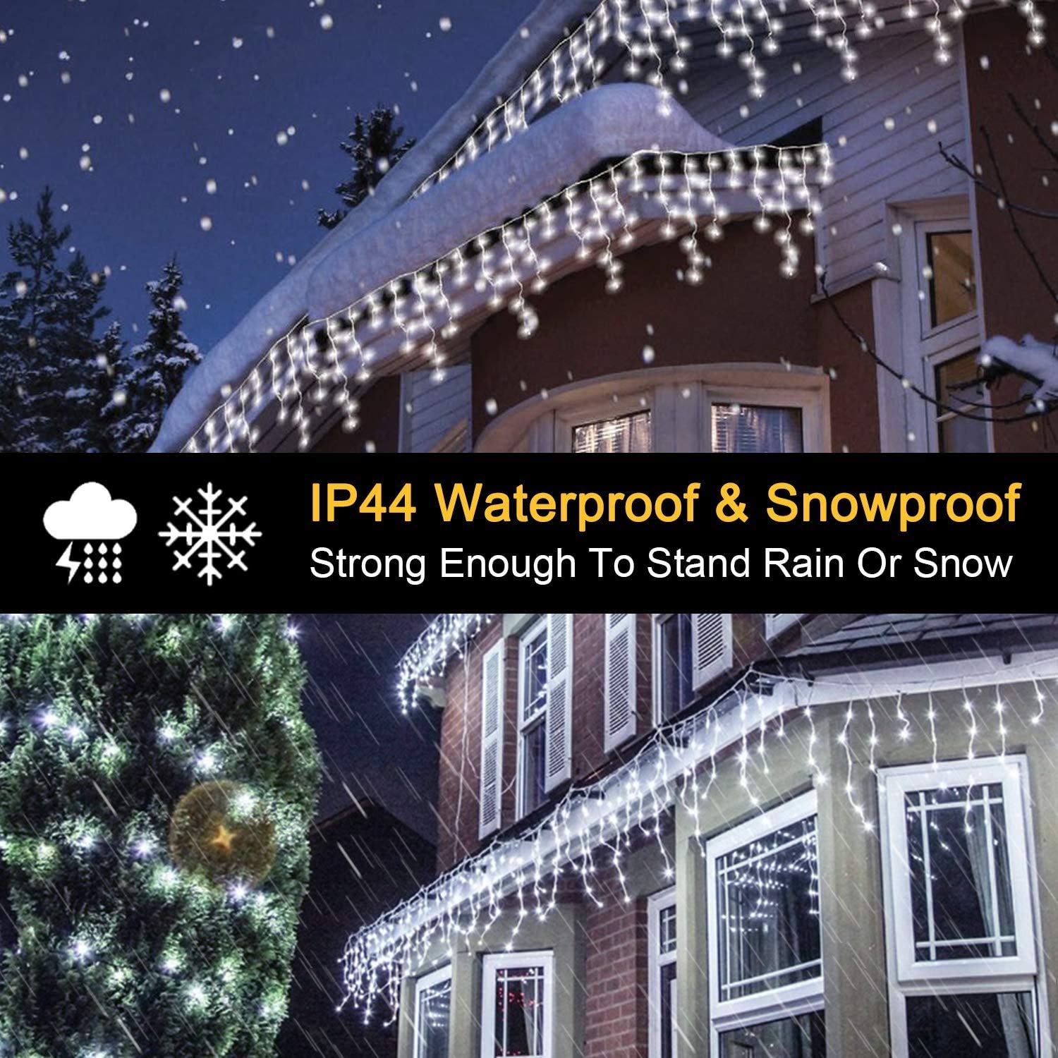 gresonic LED Icicle Lights 32.8Ft 400 LEDs with 80 Drops Waterproof Outside Christmas Lights Fairy String Lights Bedroom Patio Yard Garden Wedding Party Holiday Wall(Cool White)