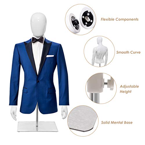 Giantex Male Mannequin Torso Adjustable Height Detachable Arms Dress Form Display w/ Metal Stand, Bright White