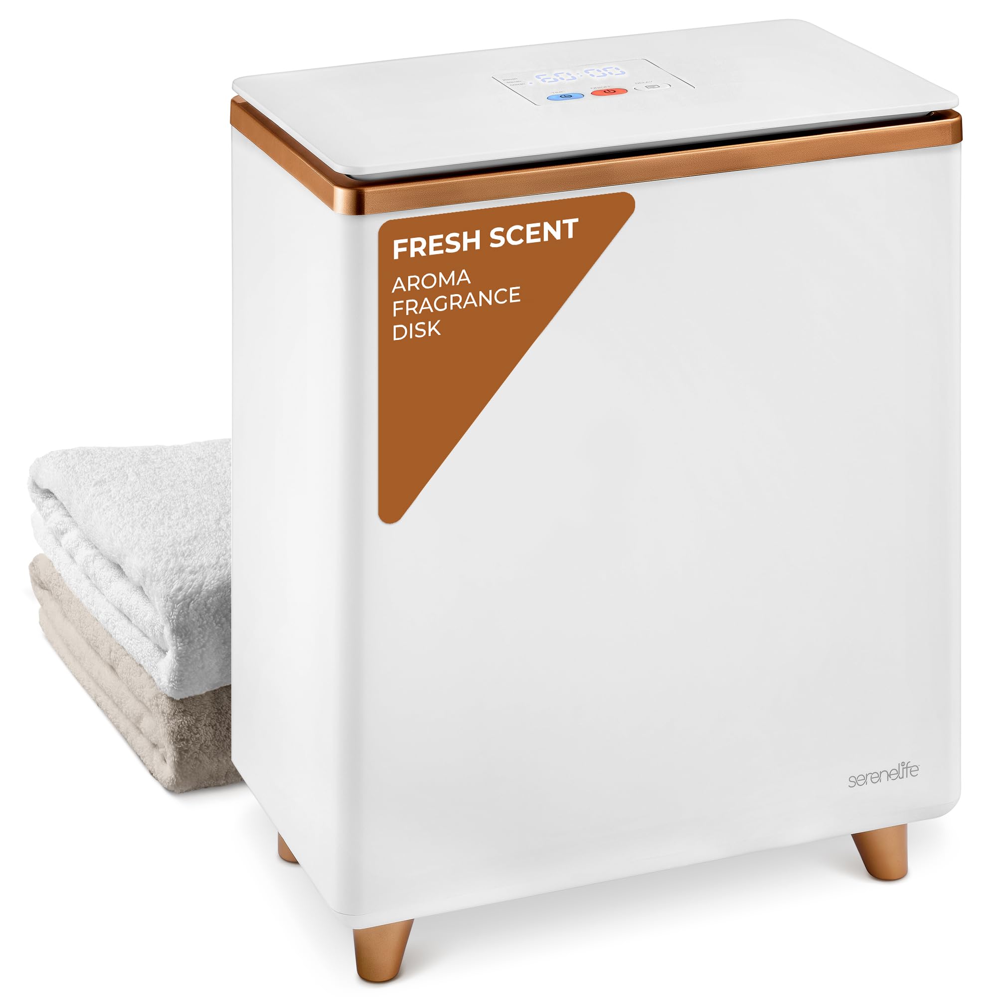 SereneLife Counter Towel Warmer Bucket - with Customized Fragrance for Spa and Bathroom, Luxury Towel Heater, Auto Shut off, Fits 1 large Towel, Blanket, Bathrobe, PJs (Rose Gold)