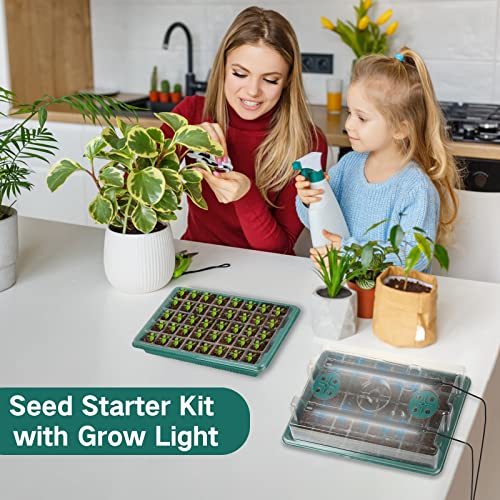 LCYATSI 2 Set 80-Cell Seed Starter Kit with Grow Light and 80pcs Peat Pellet Humidity Dome (80 Cells Total Tray) Seed Starting Trays, Base Large Greenhouse Germination Kit for Seeds Growing Starting