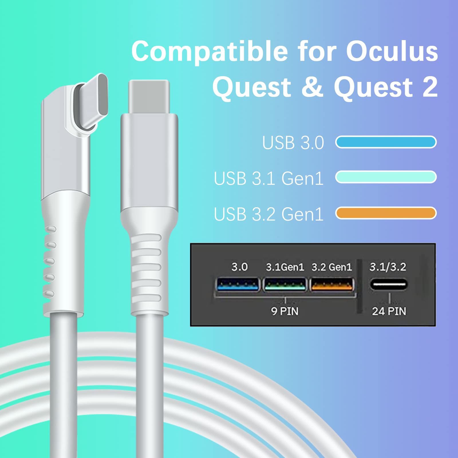 INWECH Link Cable 20 FT Compatible with Quest 2/1 and PC/SteamVR, High-Speed Data Transfer & Charging USB 3.0 to USB C Cable for VR Headset and Gaming PC