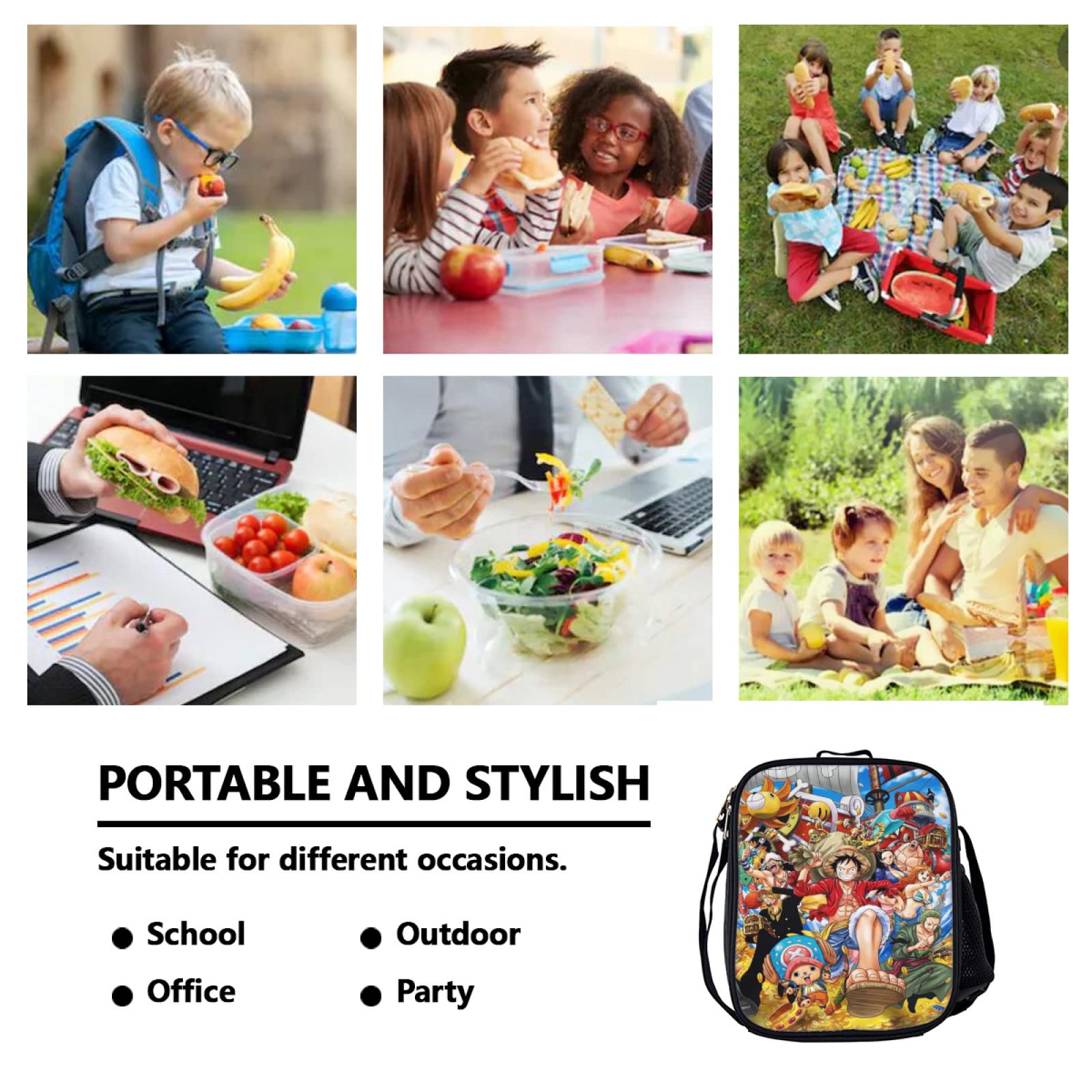 Gnucviop Anime Backpack Set School Backpack Large Capacity Daypack with Lunch Box and Pencil Case for Boys Girls