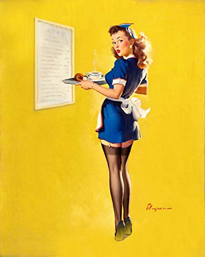 Magnet 1940s Elvgren Pin-Up Girl Waitress Everything Seems Awfully HighMagnet Vinyl Magnetic Sheet for Lockers, Cars, Signs, Refrigerator 5"