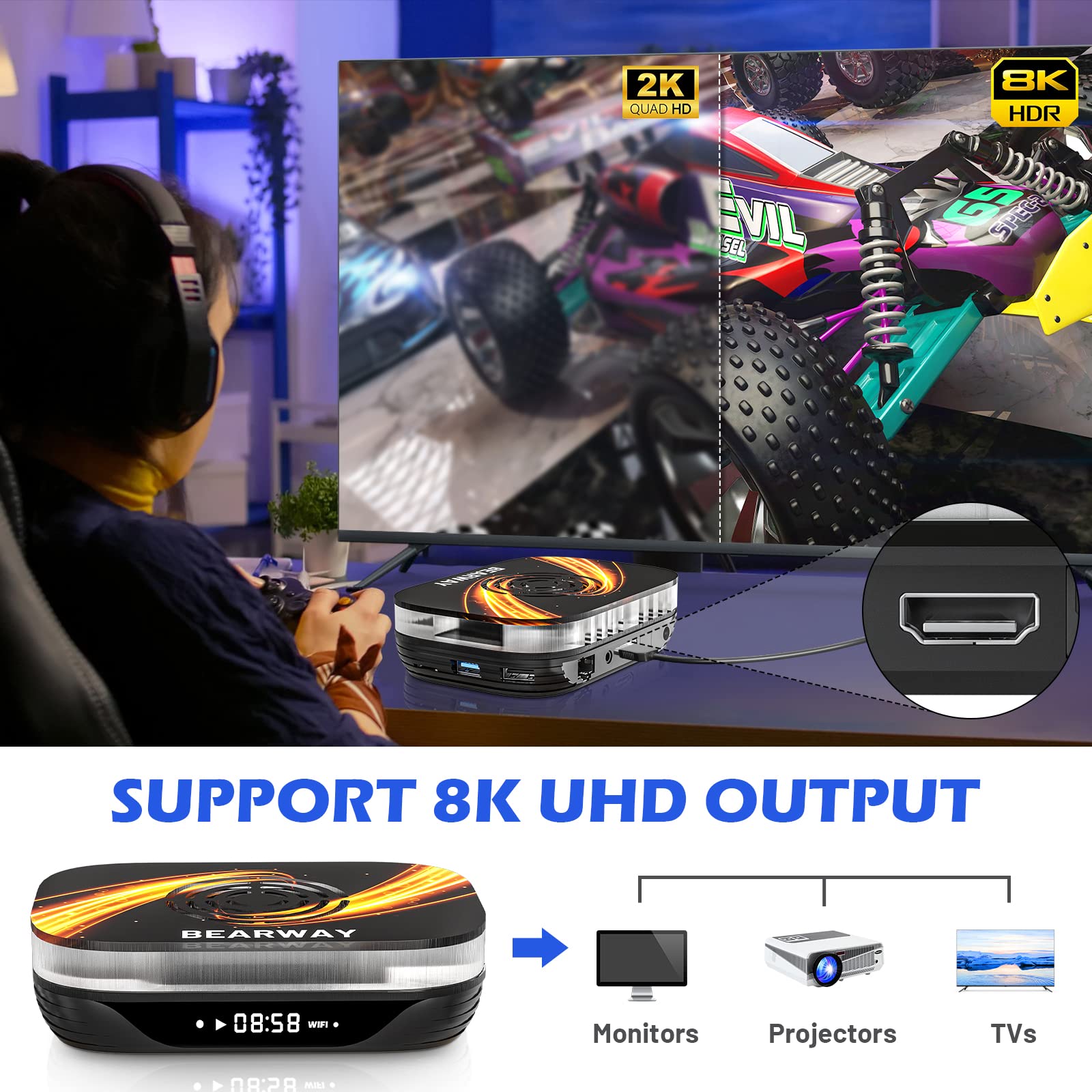 Lutonvia Retro Game Consoles Super Console x3 Plus Built-in 114000+ Games, EmuELEC 4.5/Android 9.0/CoreEL 3 System in 1, Video Game Console for 8K UHD Output, S905X3 Chip, 2.4G/5G, BT 4.0(256G)