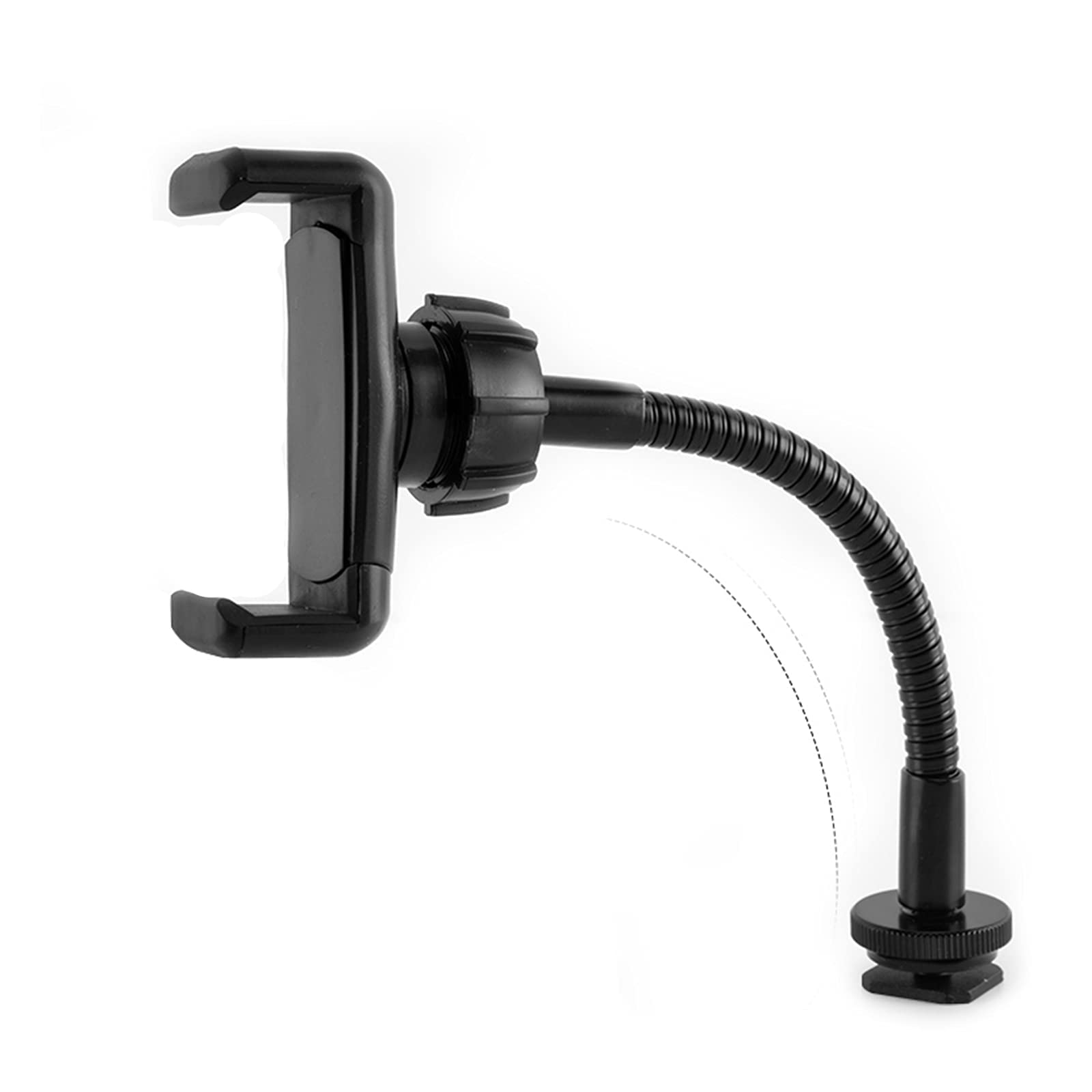 HEAMASSA Ring Light Phone Holder, Phone Holder for Ring Light with Stand and Camera. with 1/4 and Hot Shoe Adapter, Flexible Phone Tripod Mount Adapter (Black)