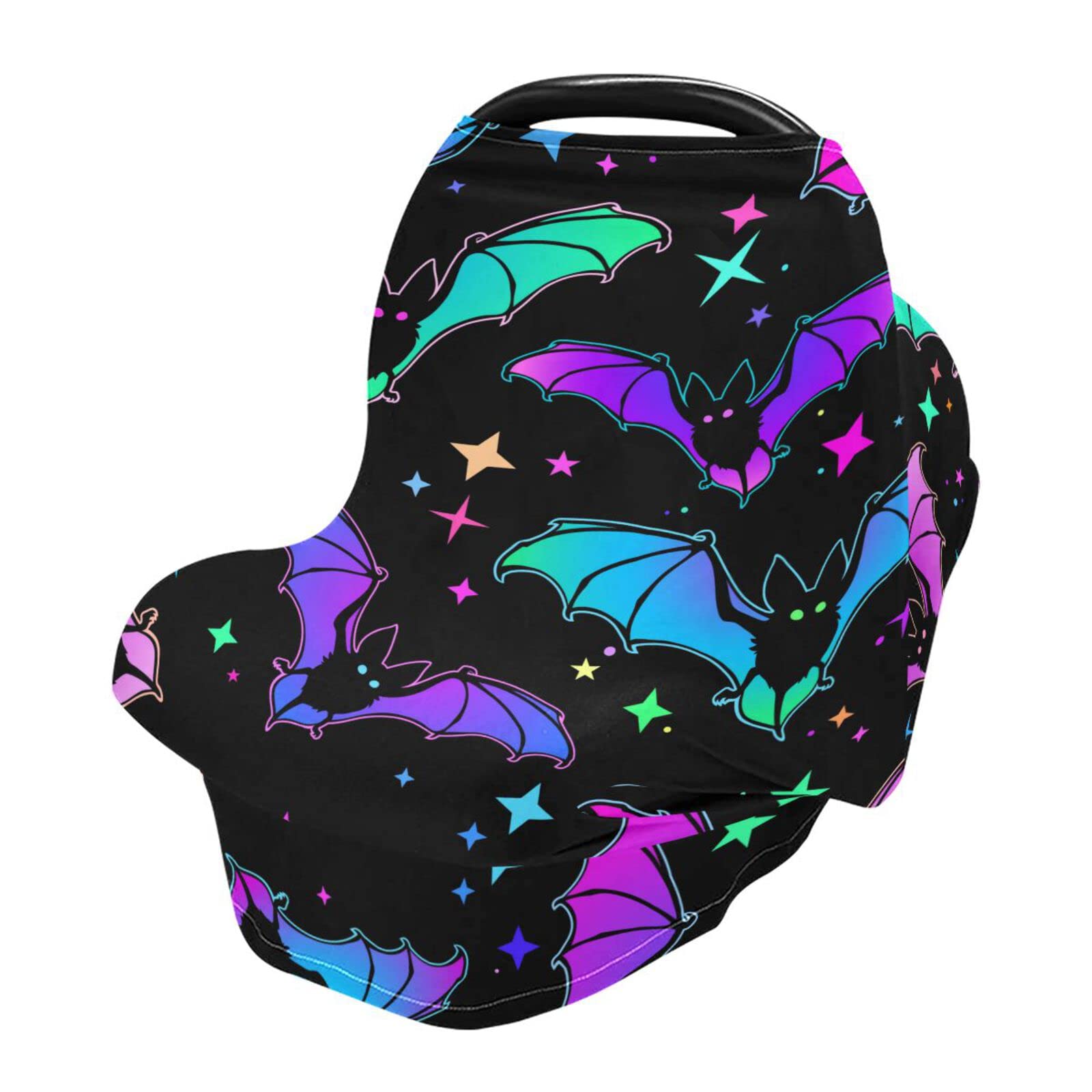 Kigai Colorful Bat Baby Car Seat Covers Multi-Use Breastfeeding Nursing Seat Canopy Stretchy Breathable Infant Stroller Covers for Boys and Girls