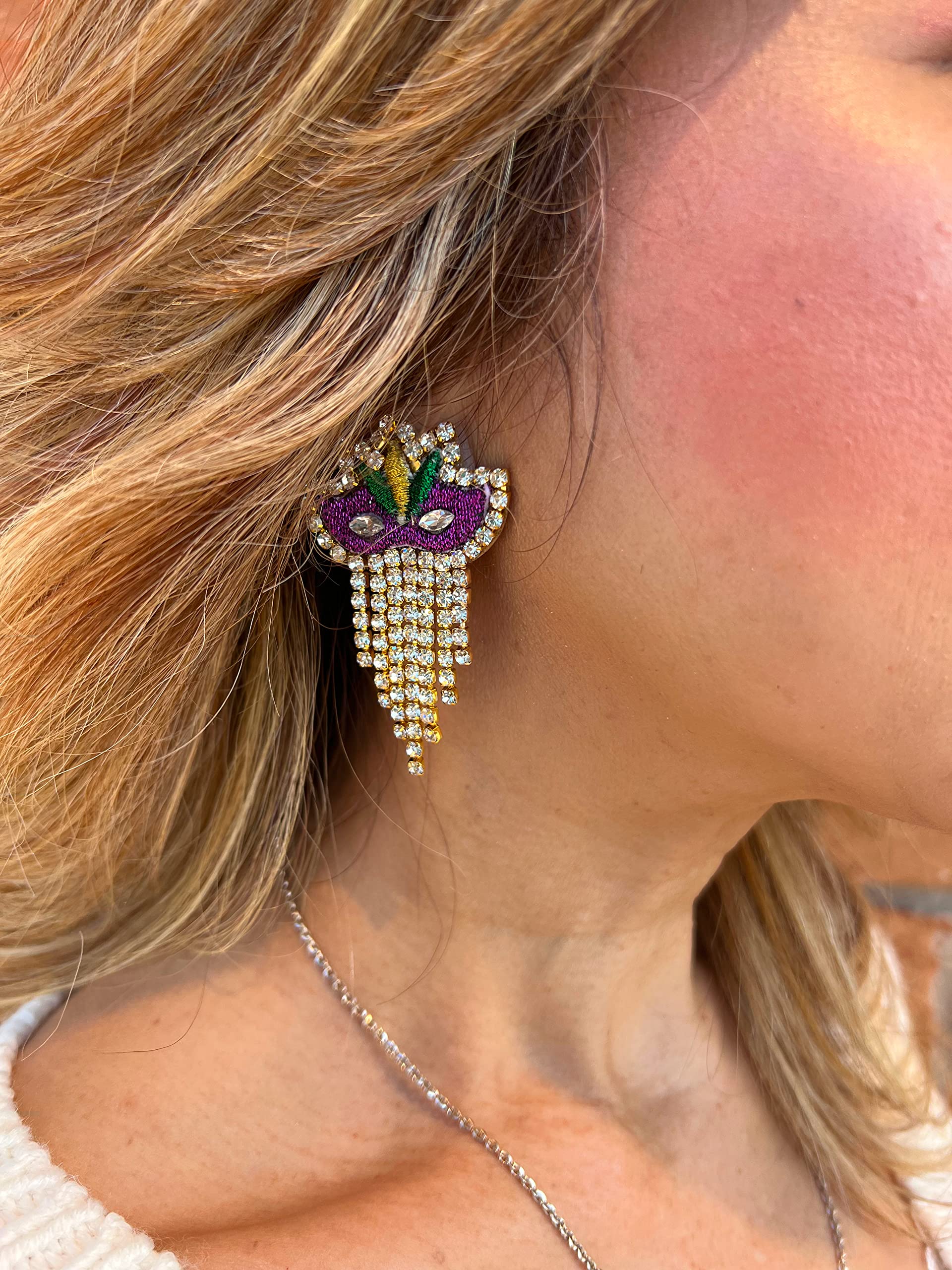Mardi Gras Earrings, Masquerade Dangle Mardi Gras Earrings