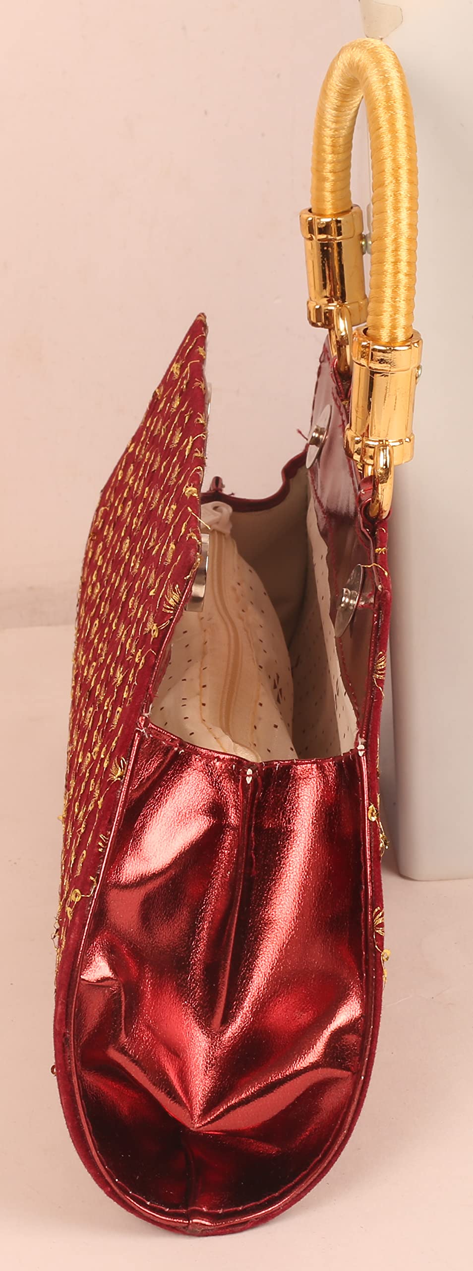 INDTRESOR handcrafted sequin evening purse handbag vintage party wedding gift for women. Maroon Gold