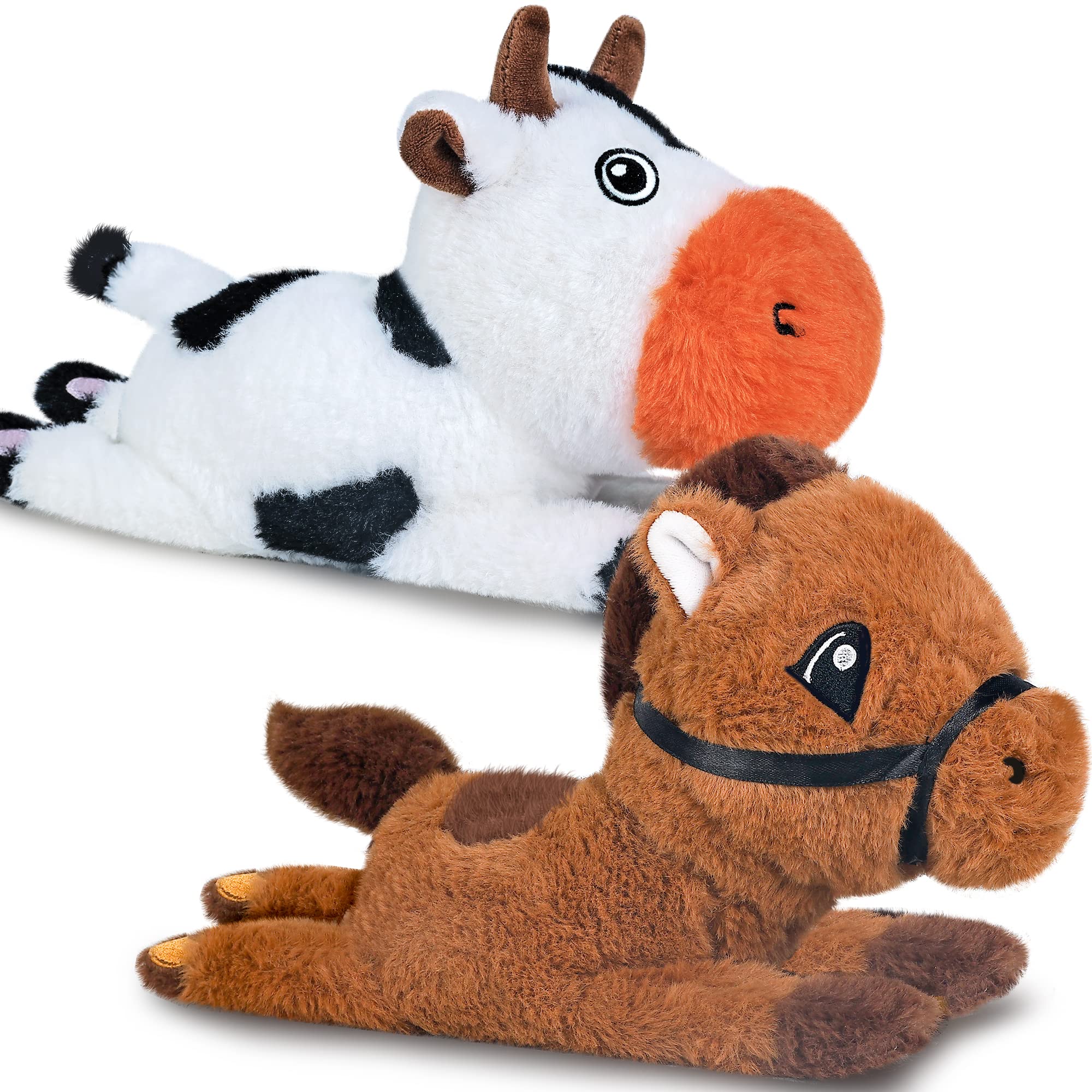 iPlay, iLearn Wrist Pals Toddler Plush Slaps Bracelets, 2PCS Baby Soft Stuffed Farm Animal Toy, Infant Cow & Horse Wristband Set, Birthday Party Gift for 1 2 3 4 5 6 7 Kid Girl Boy Child