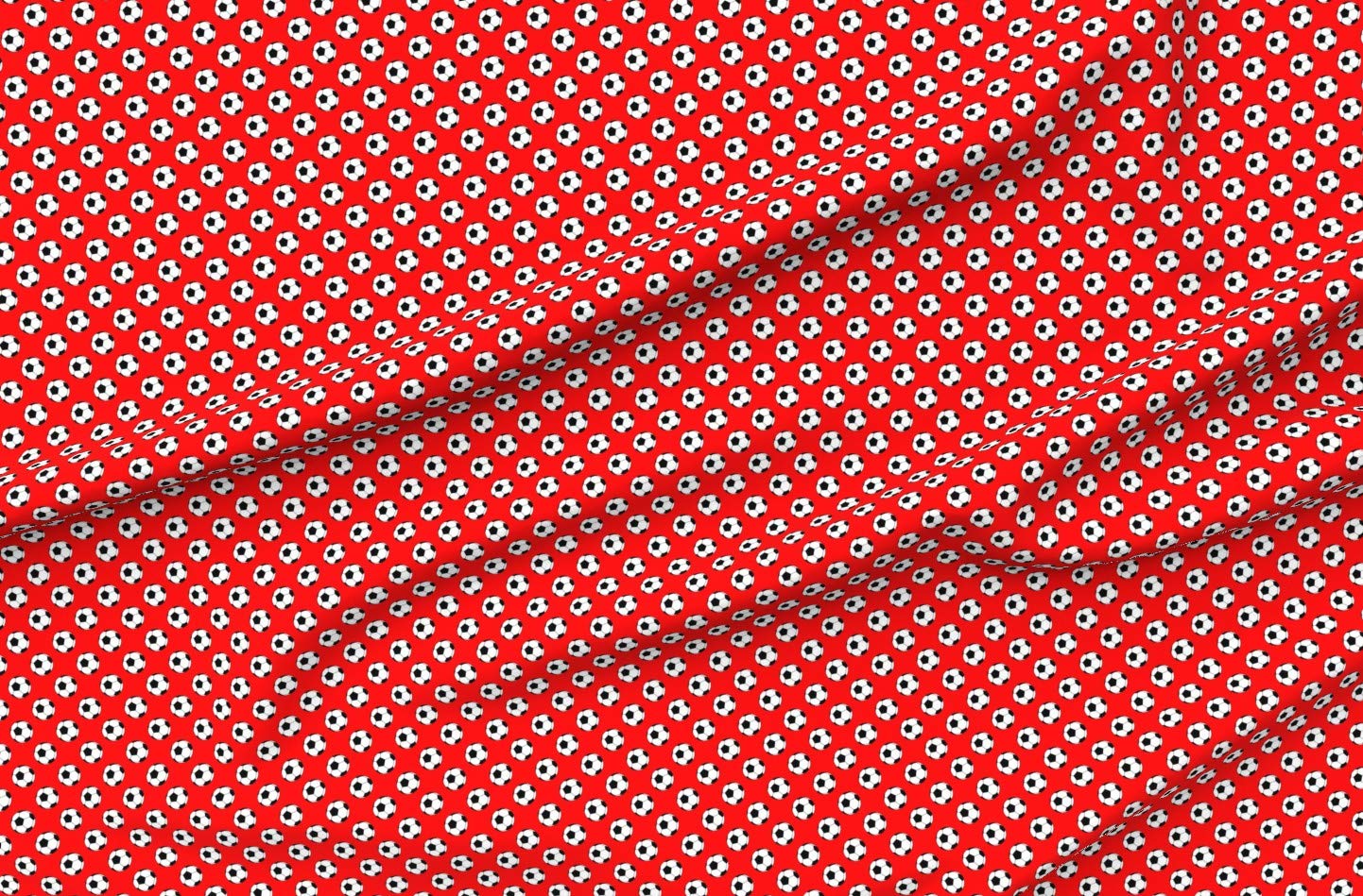 Spoonflower Fabric - Black White Soccer Balls Red Sports Football Printed on Petal Signature Cotton Fabric by The Yard - Sewing Quilting Apparel Crafts Decor