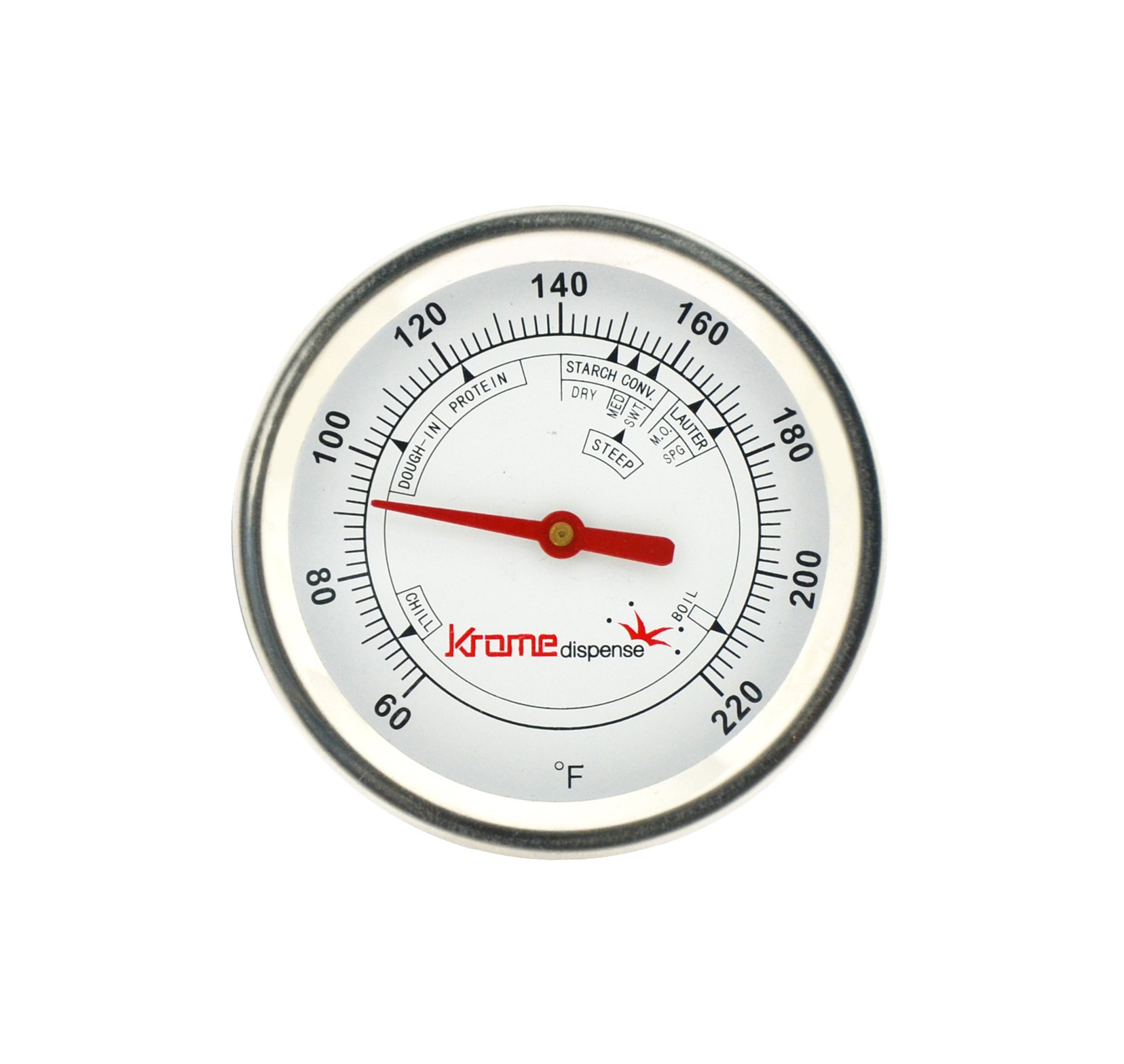 Krome Stainless Steel Instant Read Beverage and Frothing 2.5" Dial Thermometer, 12" Stem - C6912