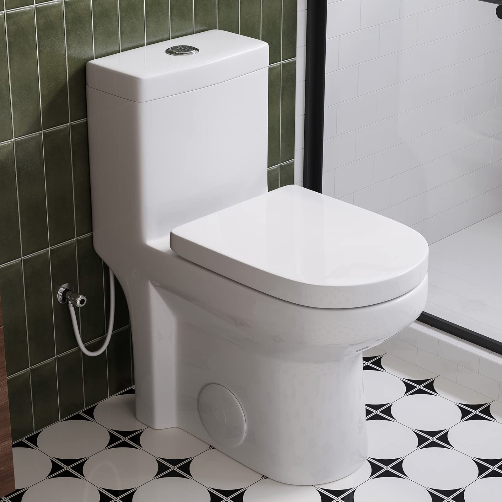 HOROW HWMT-8733U Small Compact One Piece Toilet, Power Dual Flush Toilet For Bathroom, Water Saving Toilet With Soft Closing Seat, Quick Release & UF Seat, White Toilet Bowl, 12'' Rough-in