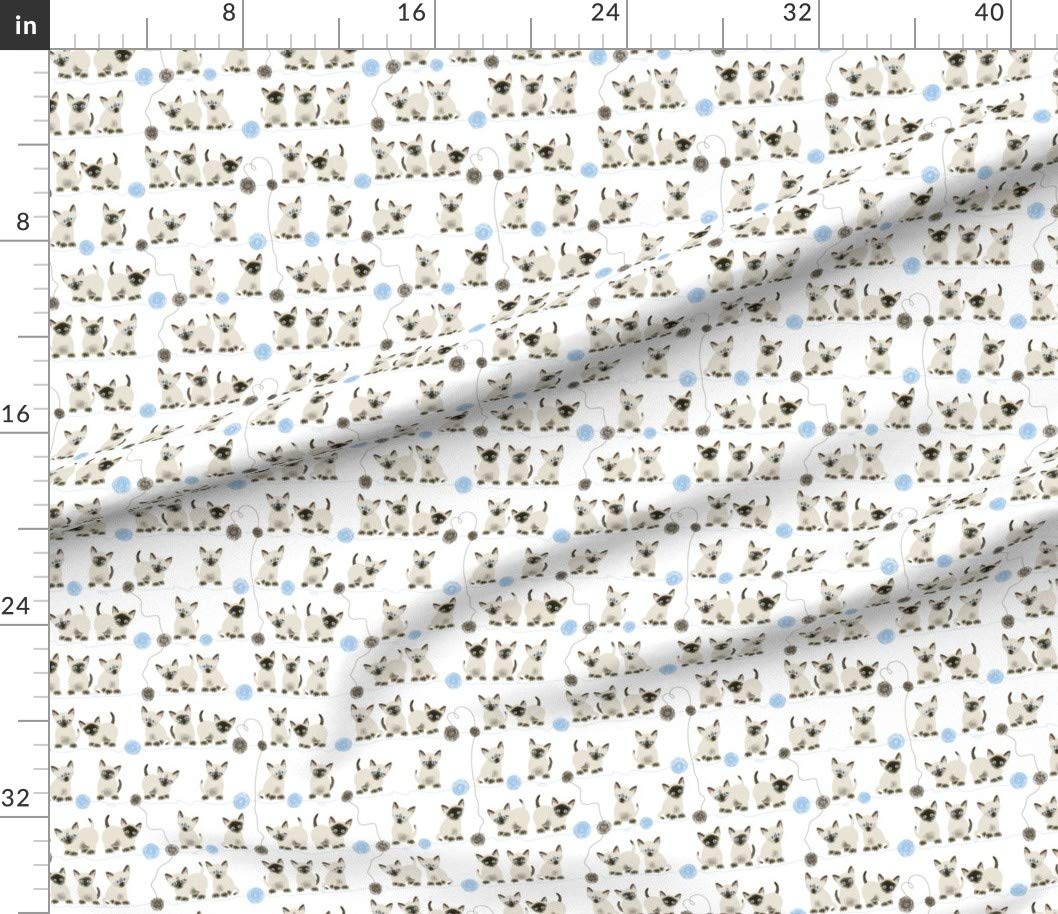 Spoonflower Fabric - Siamese Kittens Balls Kitten Playful Cat Cute Printed on Petal Signature Cotton Fabric by The Yard - Sewing Quilting Apparel Crafts Decor