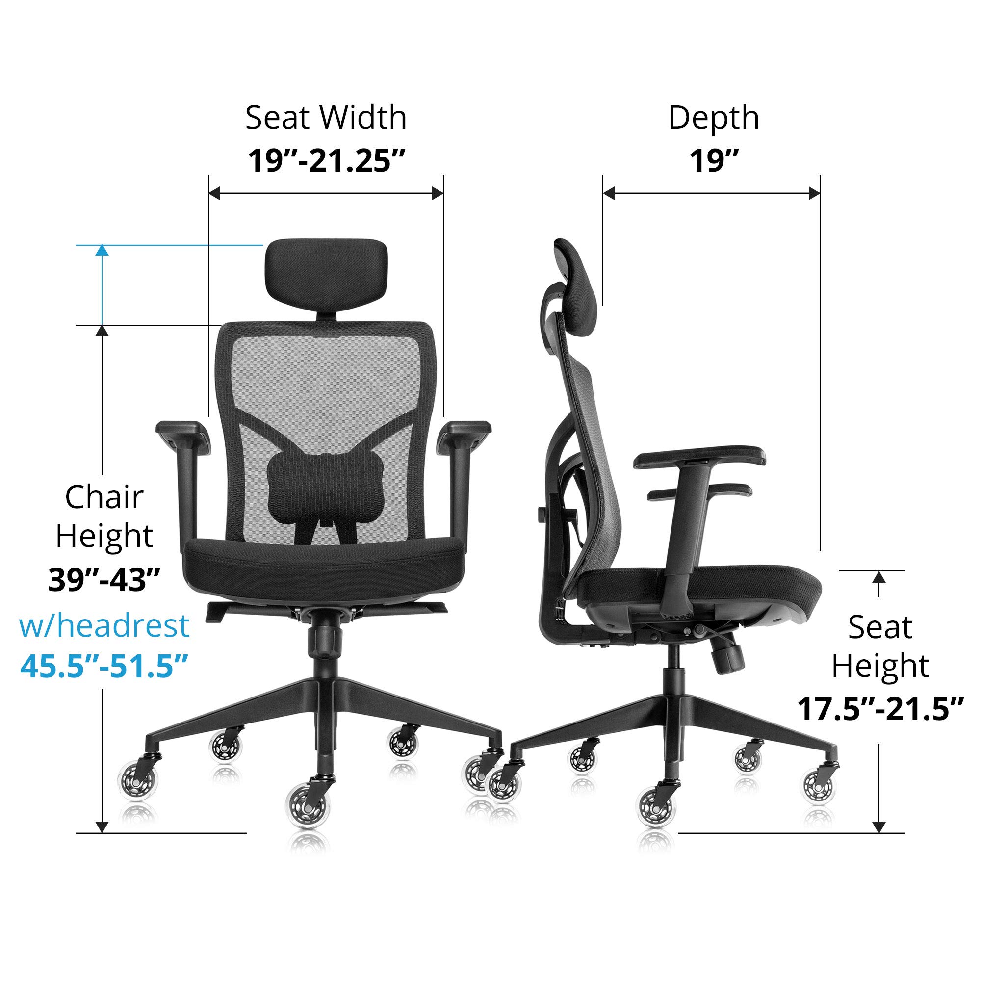 Ergonomic Mesh Office Chair with Roller Blade Wheels, Computer Desk Chair Provides Perfect Lumbar Support, Black